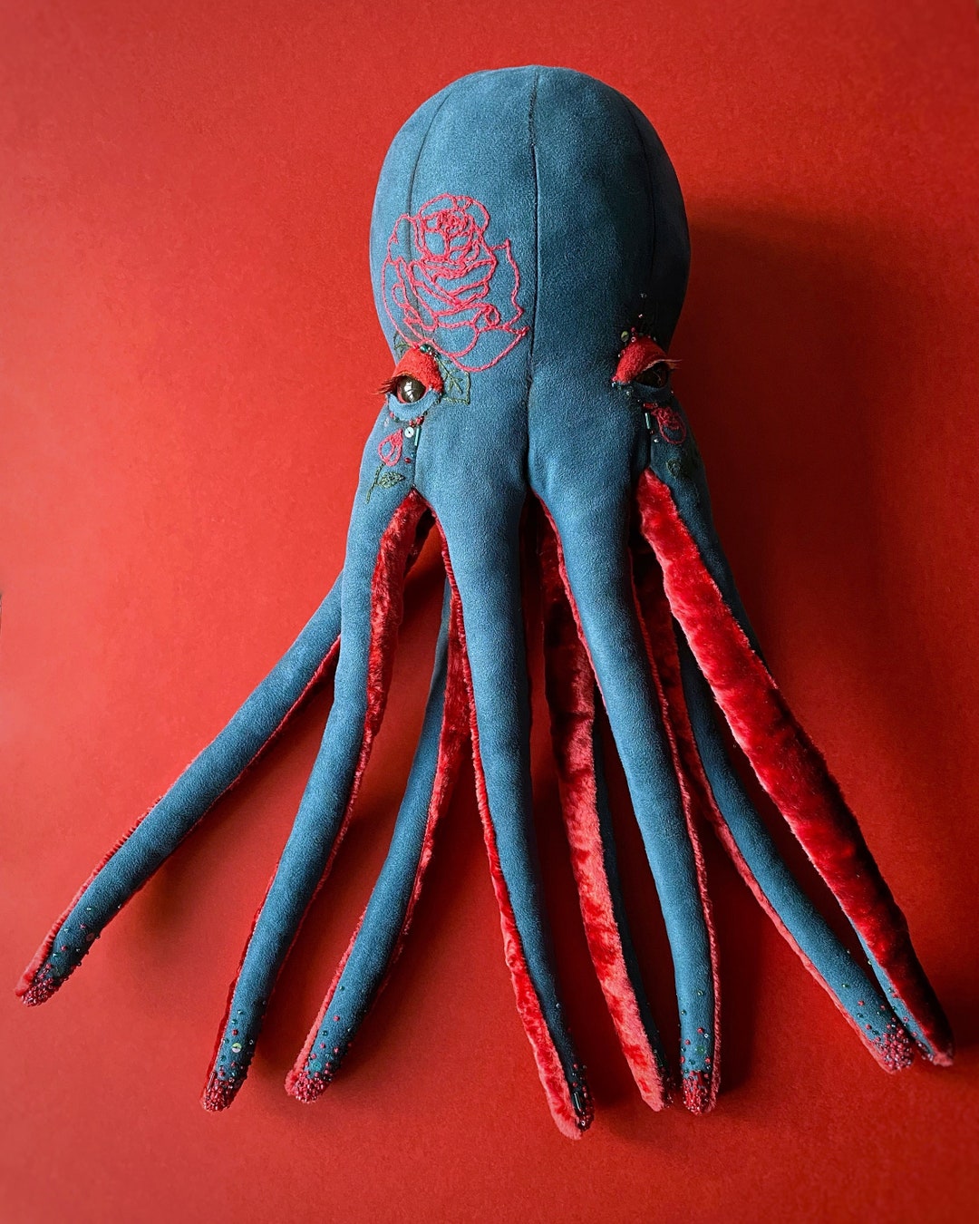Plush Octopus Art Toy. Handmade Embroidered Home Decor. Unique Gift for ...