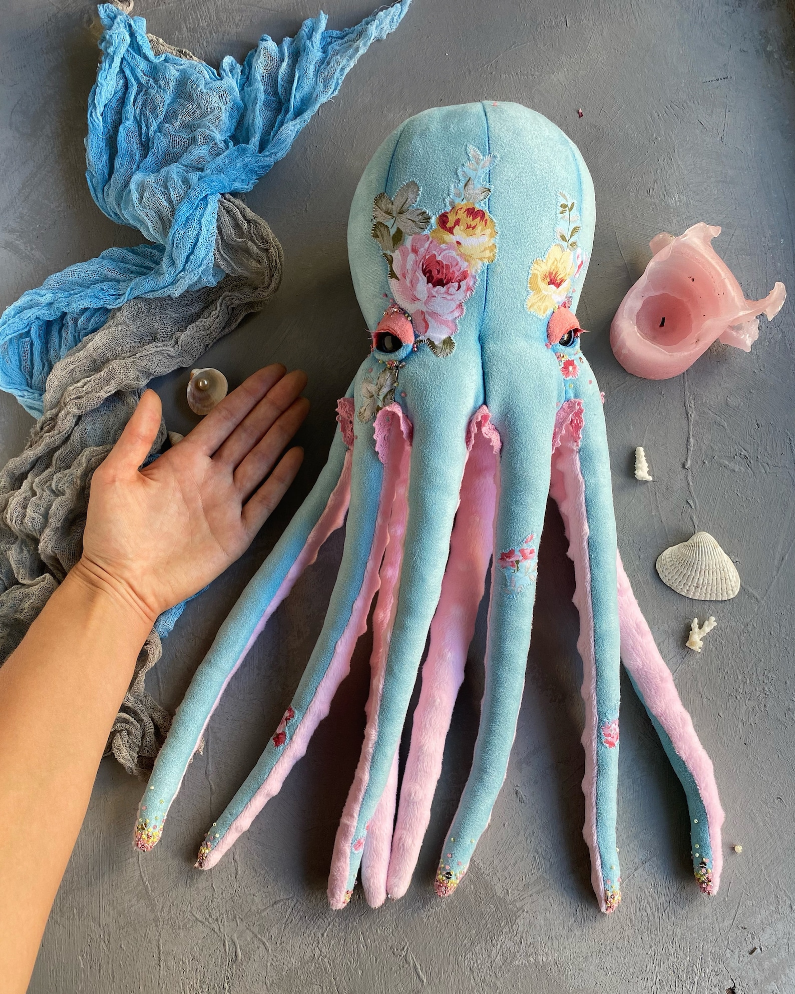 Art Plush Toy Blue Octopus. Cute Stuffed Sea Animal. Unique Gift for a ...