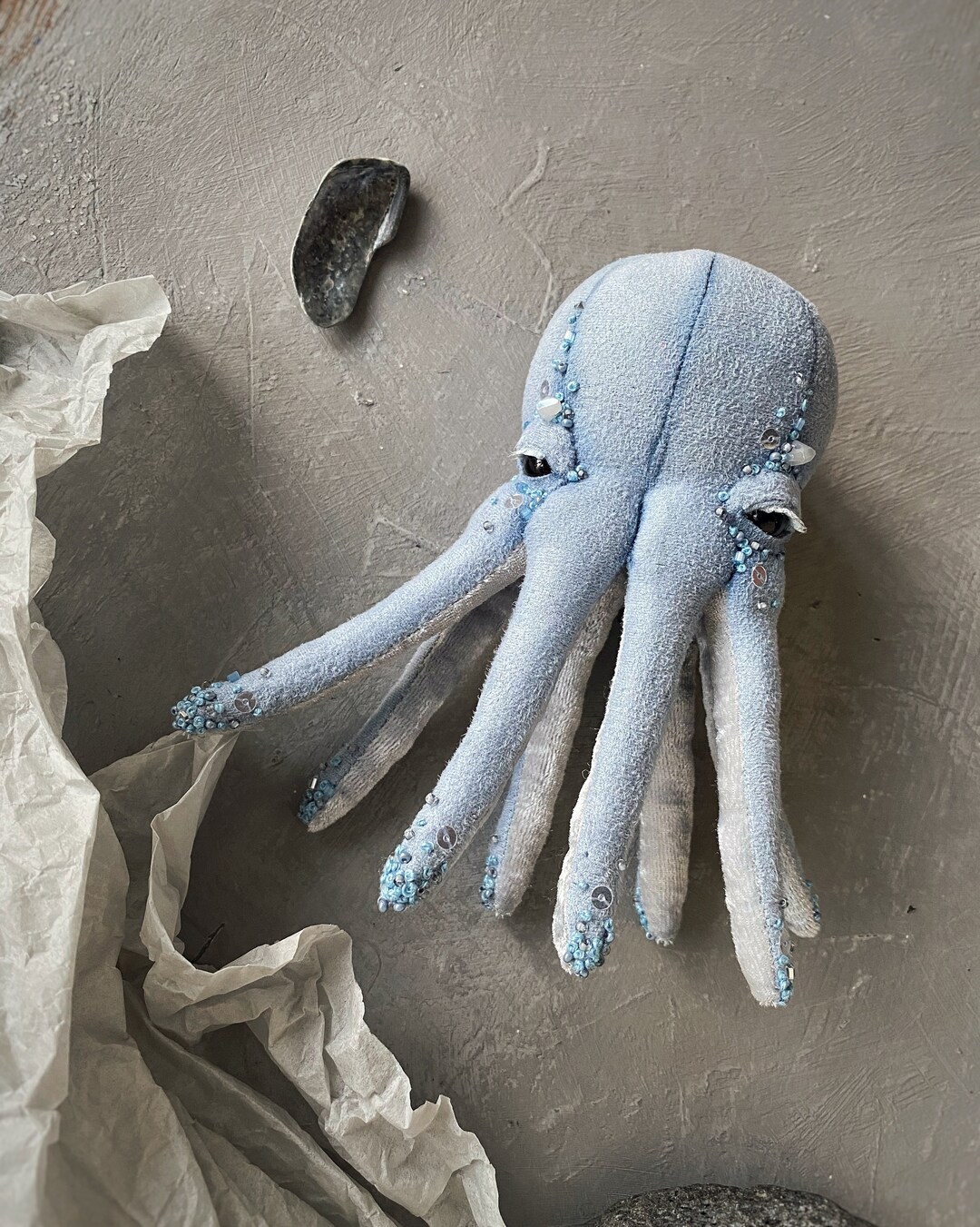 Octopus Plush Art Toy. Stuffed Animals. Handmade Blue Home Decor ...