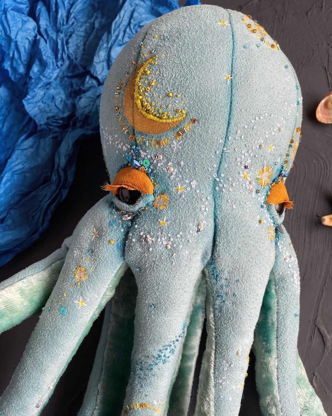 Art Octopus Toy With Stars Embroidery. Sea Stuffed Animal. Unique Gift ...