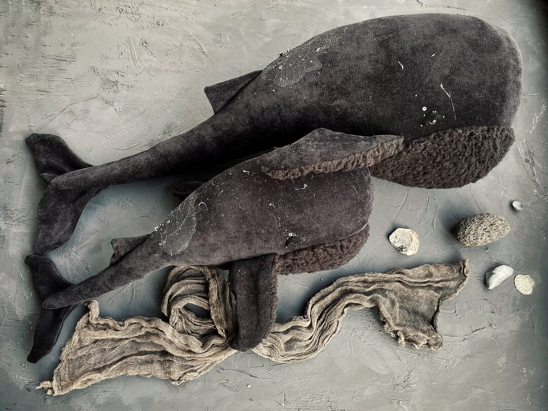 Stuffed Whale Animal, Cute Plush Toy, Black Handmade Home Decor, Room ...