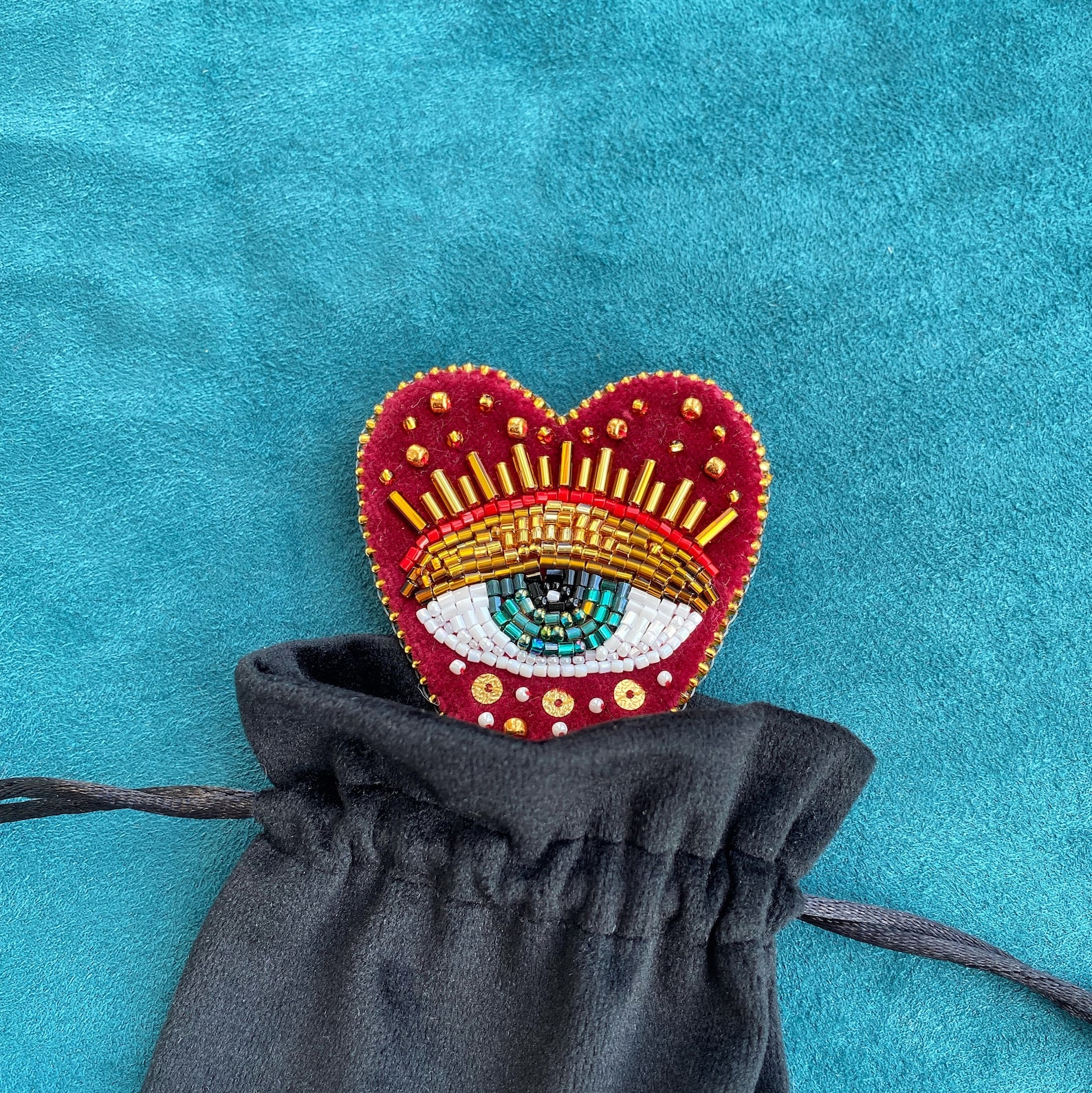 Evil Eye Brooch/ Red Velvet Heart Brooch/ Eye Embroidery Brooch ...
