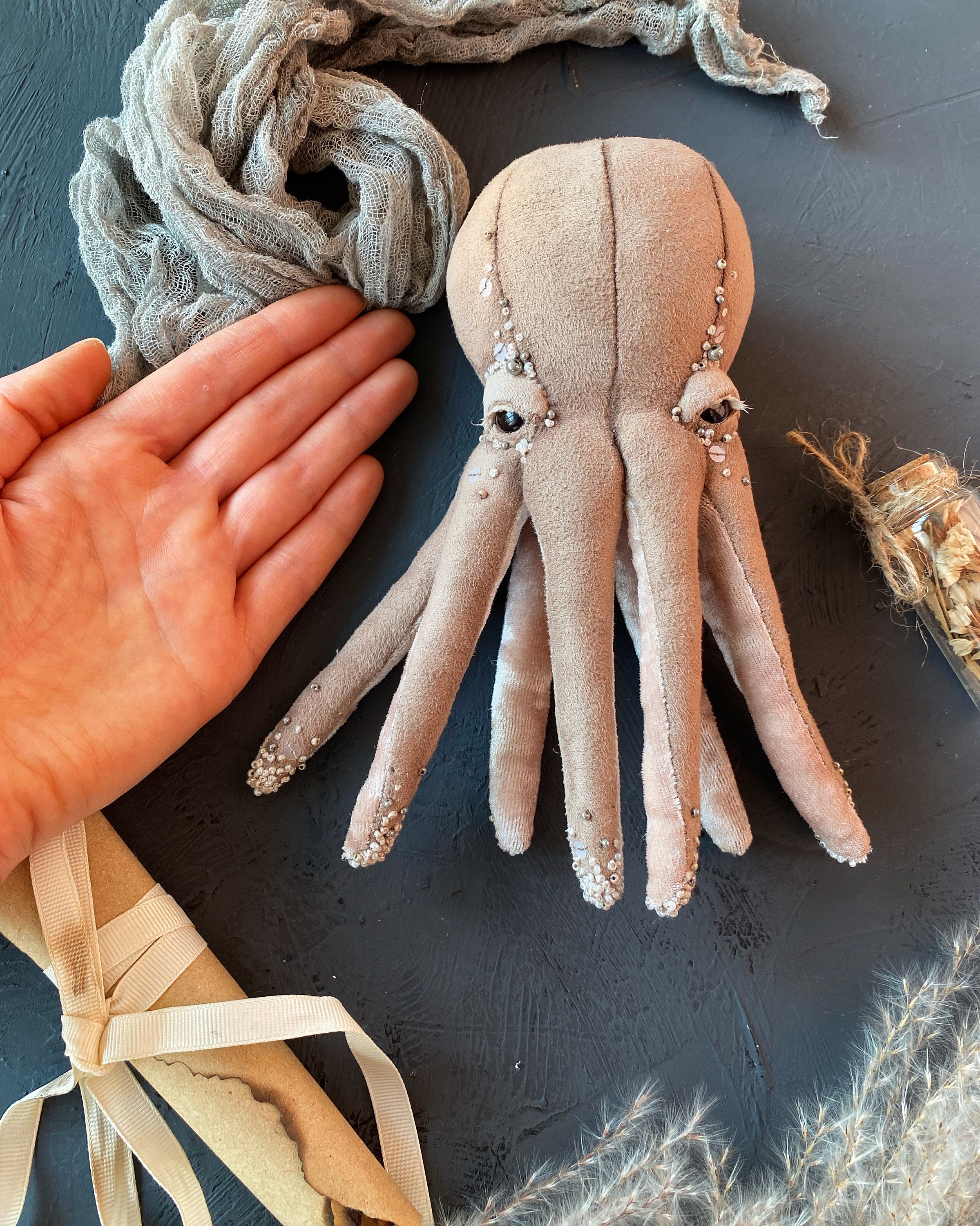 Textile Octopus Art Toy. Sea Creature Plush Stuffed Animal. Handmade ...