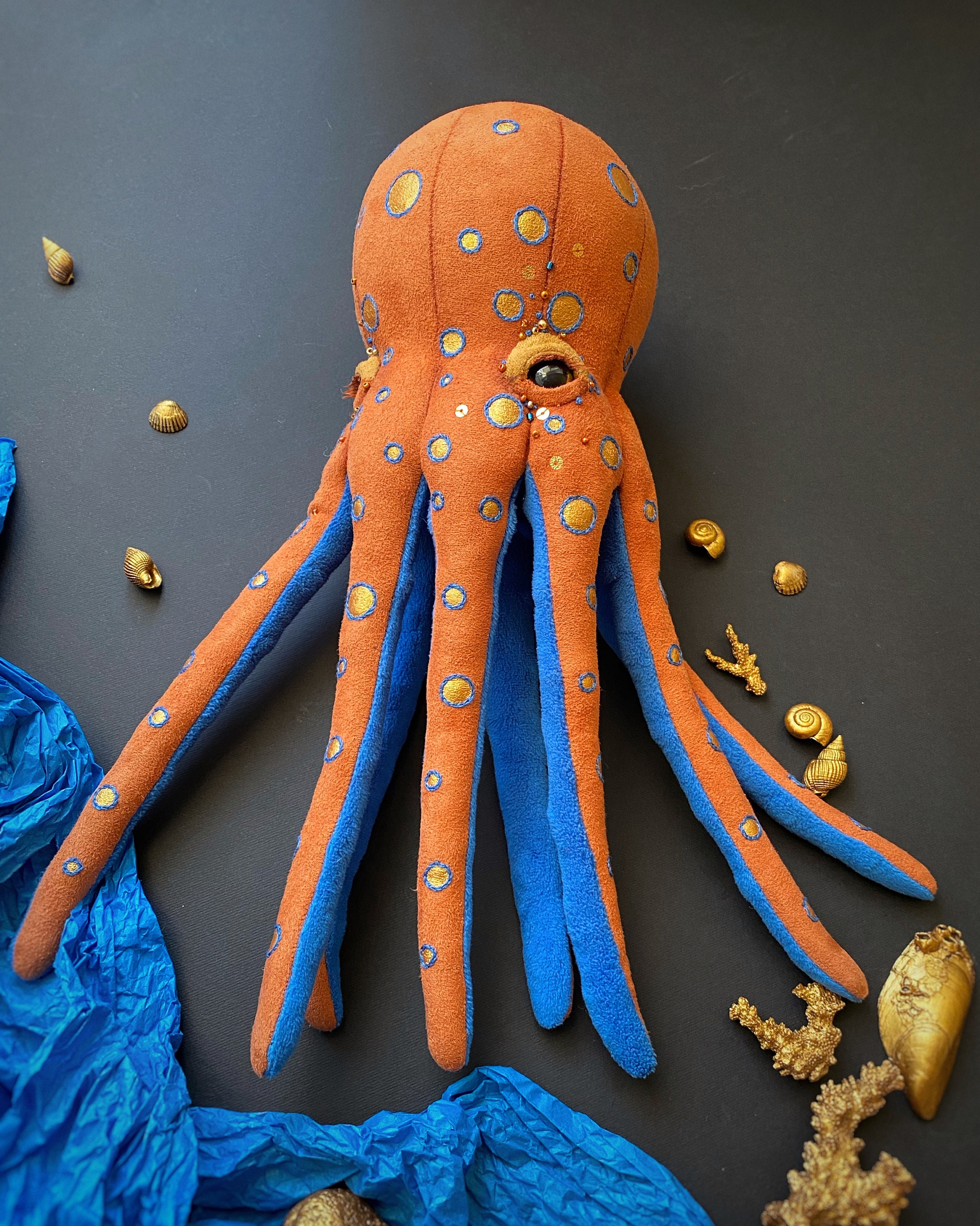 Plush Toy Octopus in Orange and Blue Colors, Sea Stuffed Animal ...