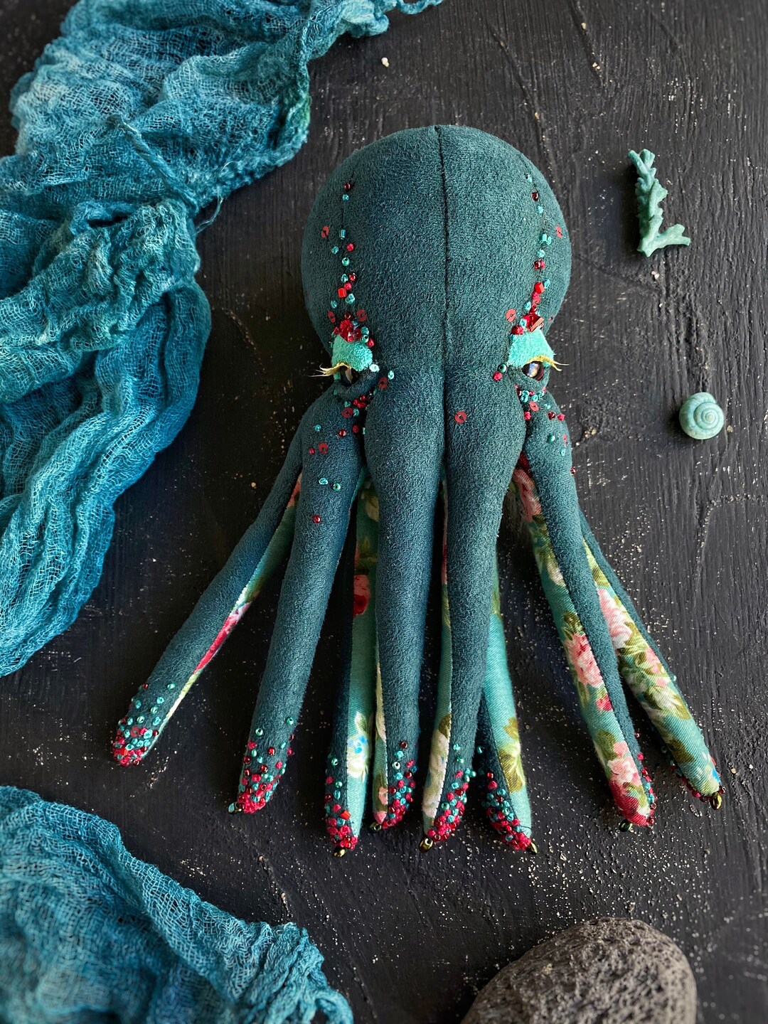Deep Emerald Octopus Toy / Handmade Stuffed Toy - Etsy