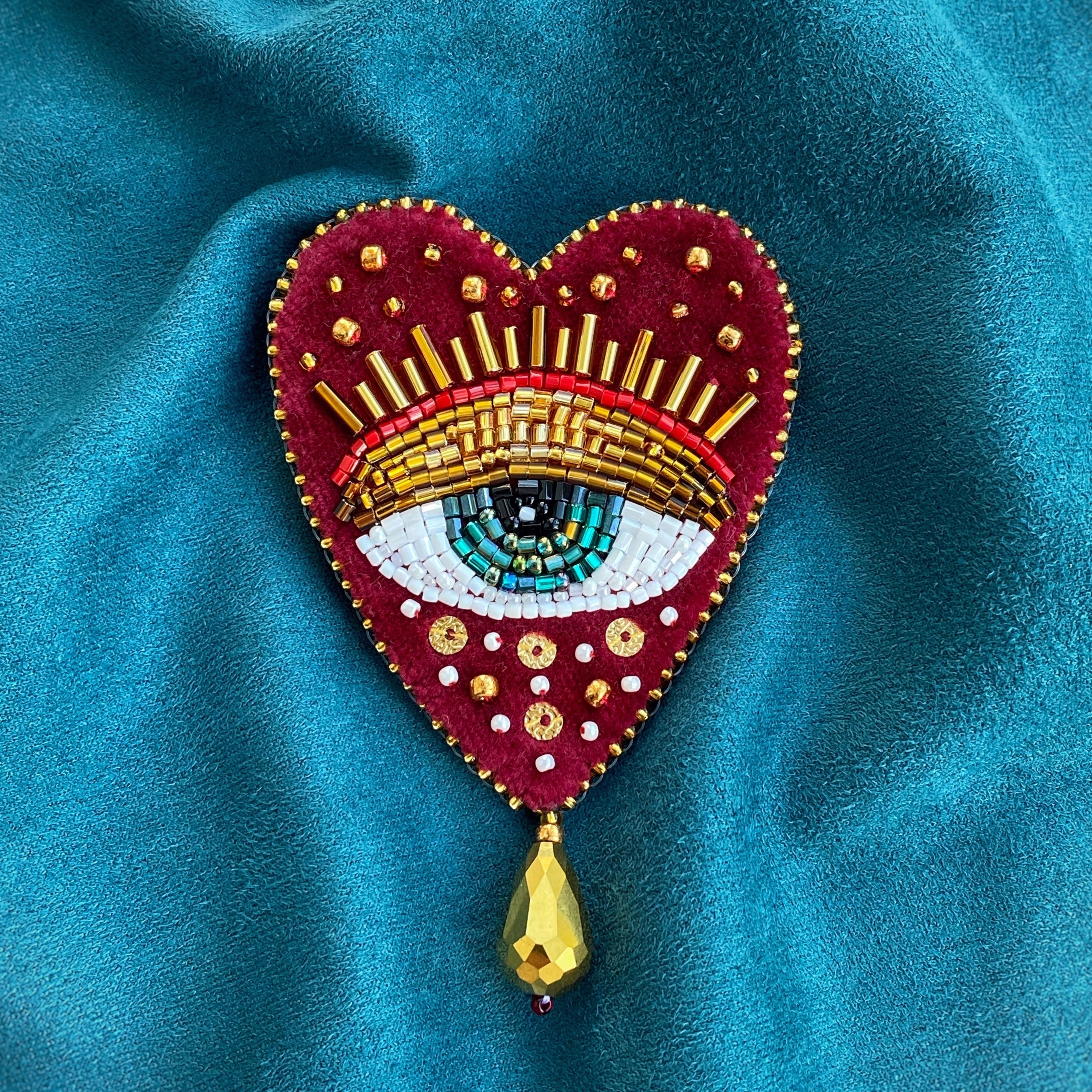 Evil Eye Brooch/ Red Velvet Heart Brooch/ Eye Embroidery Brooch ...