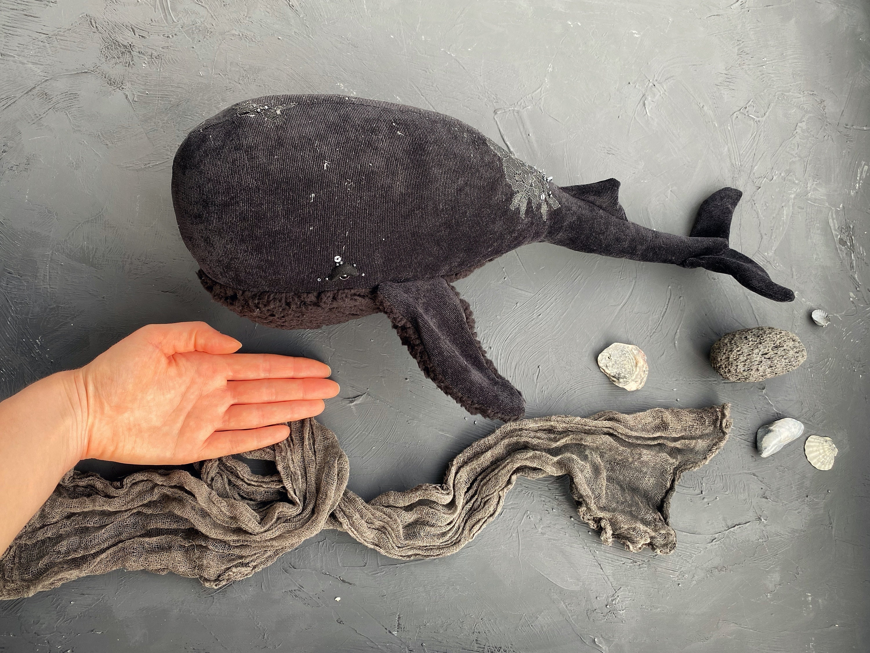 Stuffed Whale Animal, Cute Plush Toy, Black Handmade Home Decor, Room ...