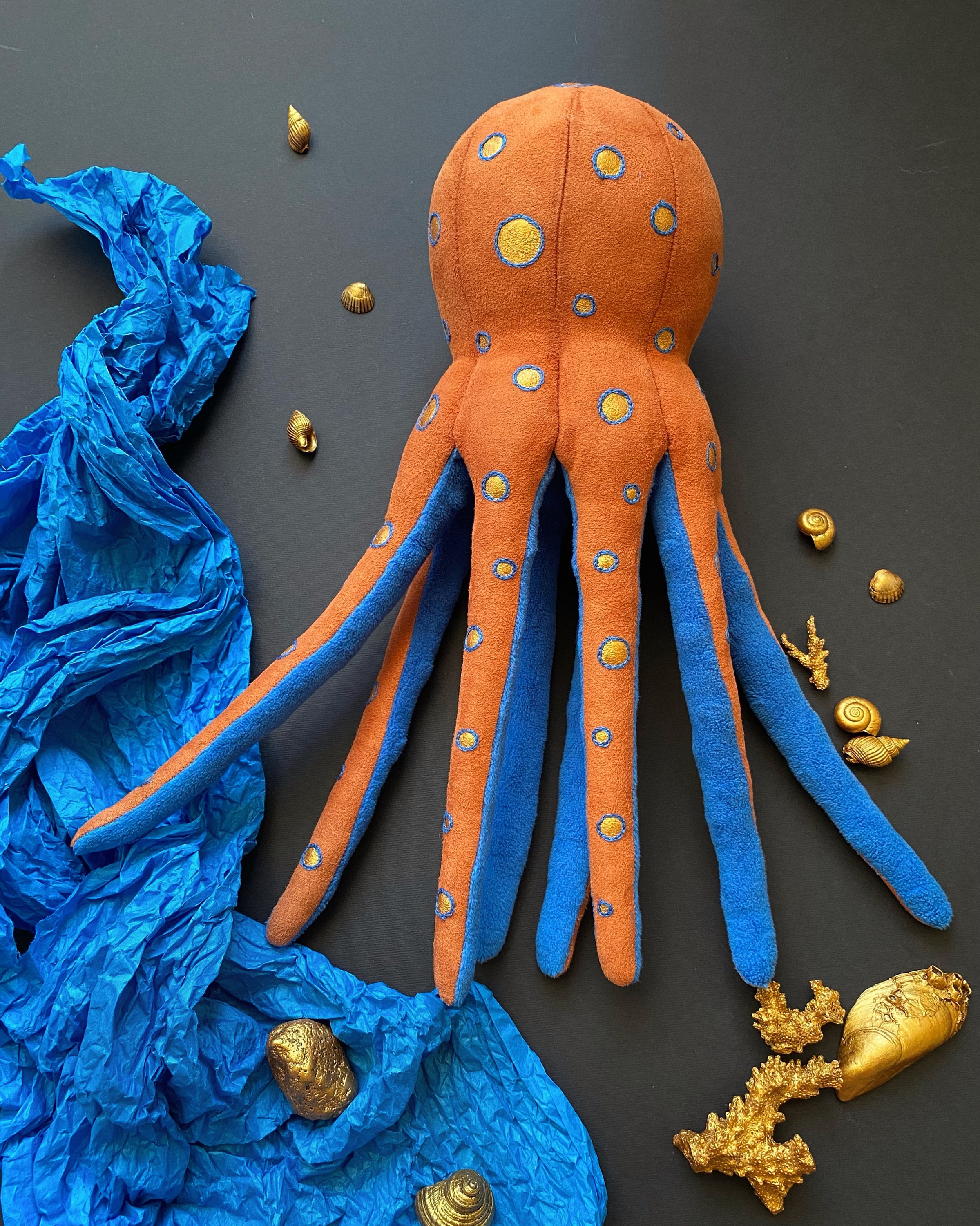 Plush Toy Octopus in Orange and Blue Colors, Sea Stuffed Animal ...