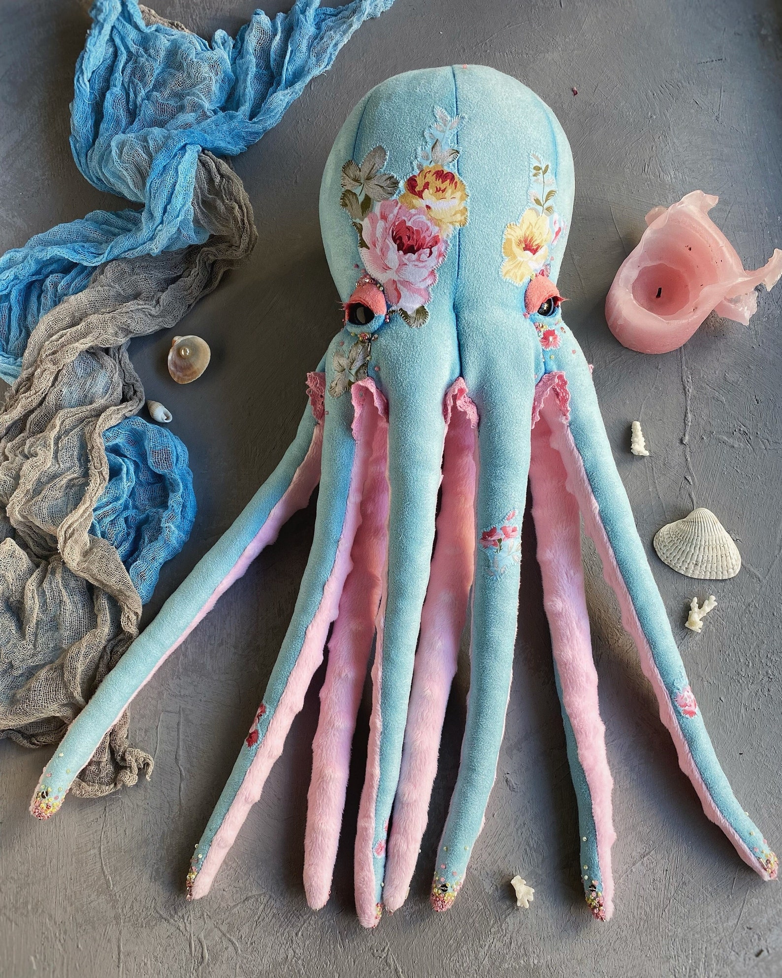 Art Plush Toy Blue Octopus. Cute Stuffed Sea Animal. Unique Gift for a ...