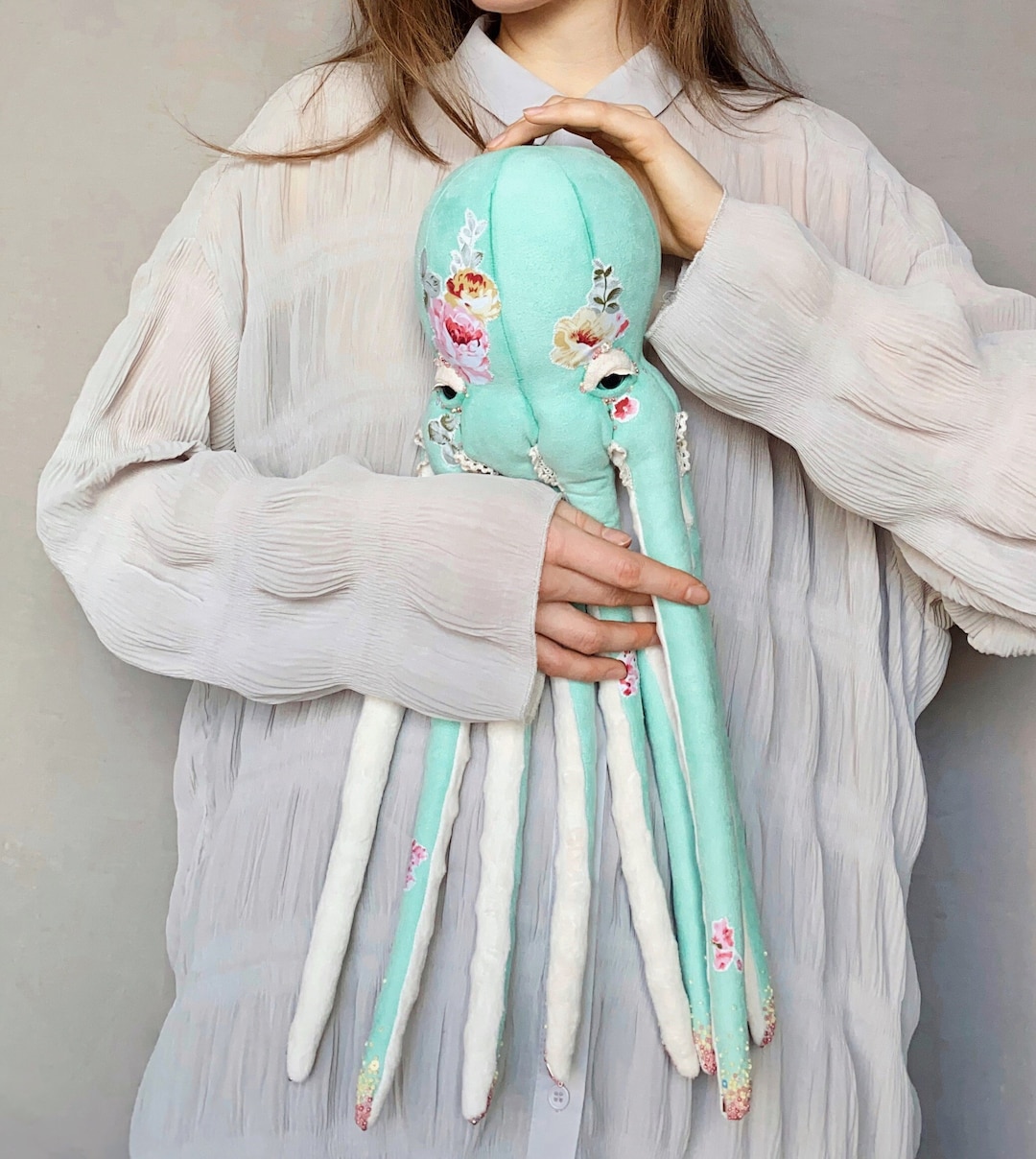 Nursery Decor Octopus Toy, Stuffed Animal, Handmade Decor in Mint Color ...
