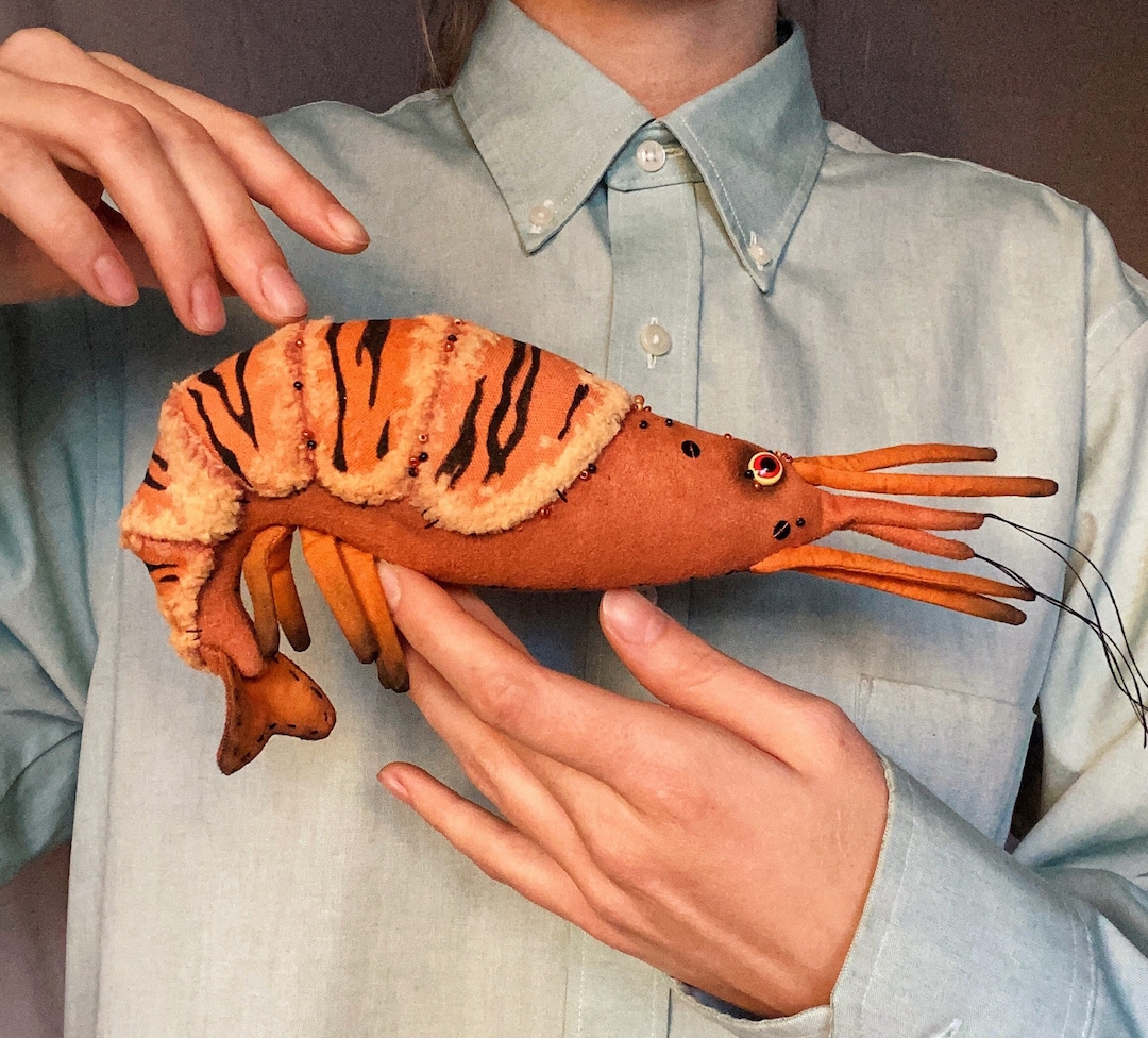 Handmade Plush Tiger Shrimp Toy. Unique Gift for Friend. Weird ...