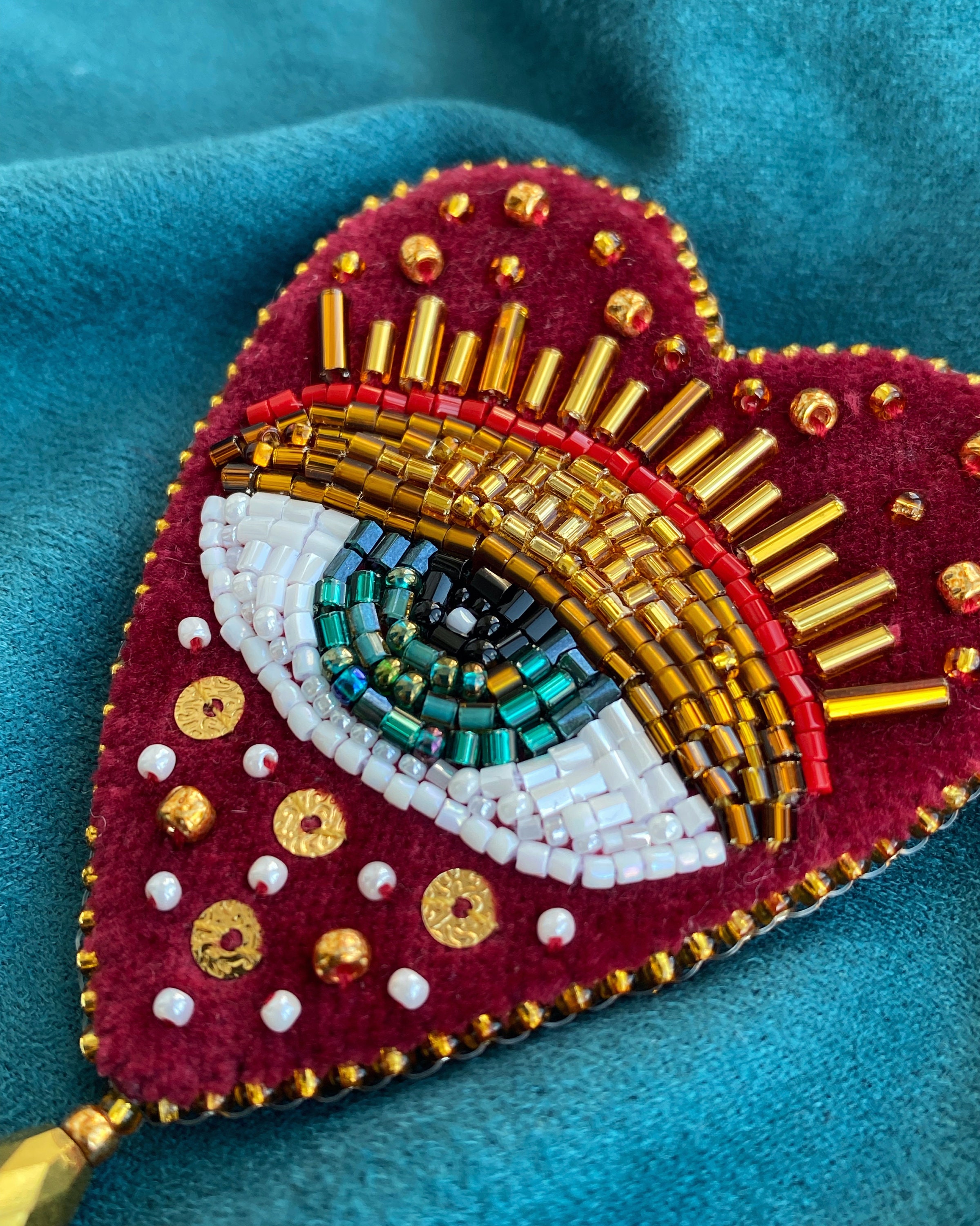 Evil Eye Brooch/ Red Velvet Heart Brooch/ Eye Embroidery Brooch ...