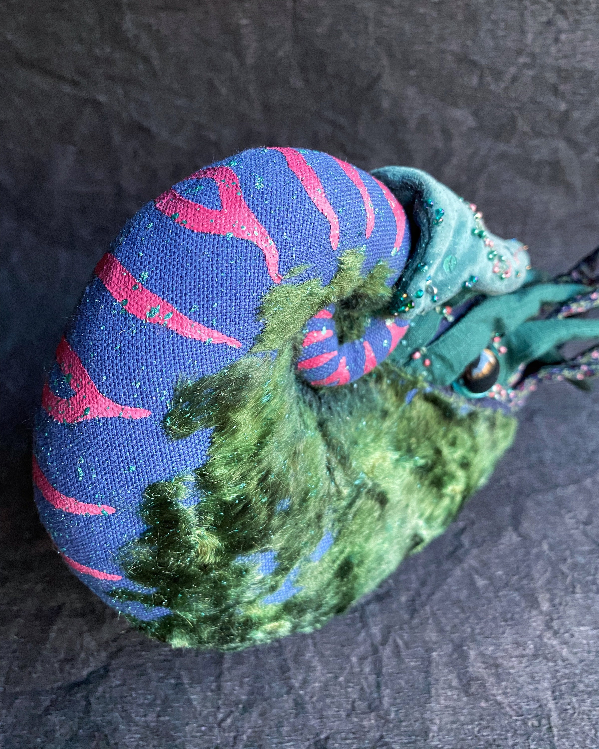 Vintage Plush Toy Nautilus in Emerald Blue Colours. Textile Unusual ...
