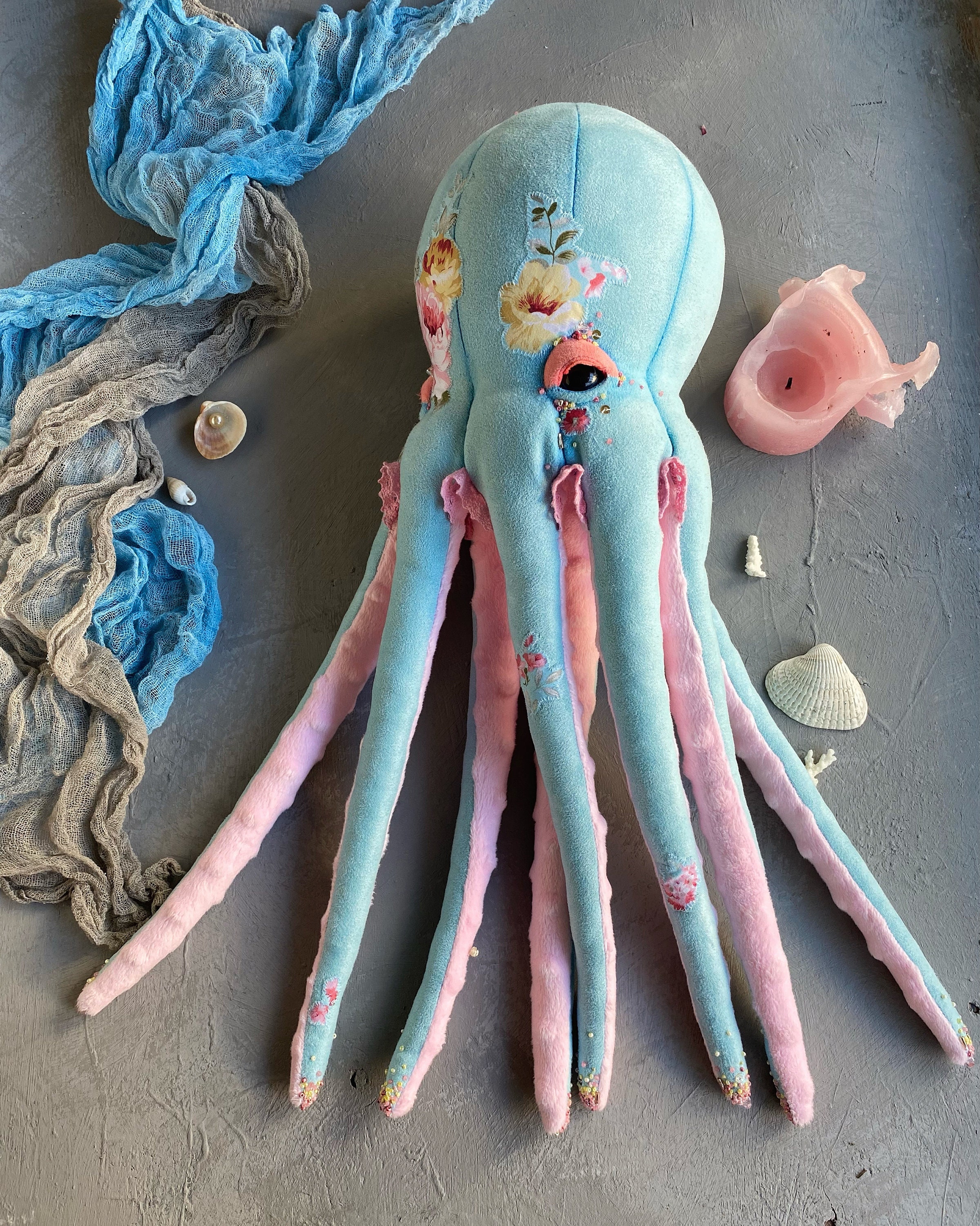 Art Plush Toy Blue Octopus. Cute Stuffed Sea Animal. Unique Gift for a ...
