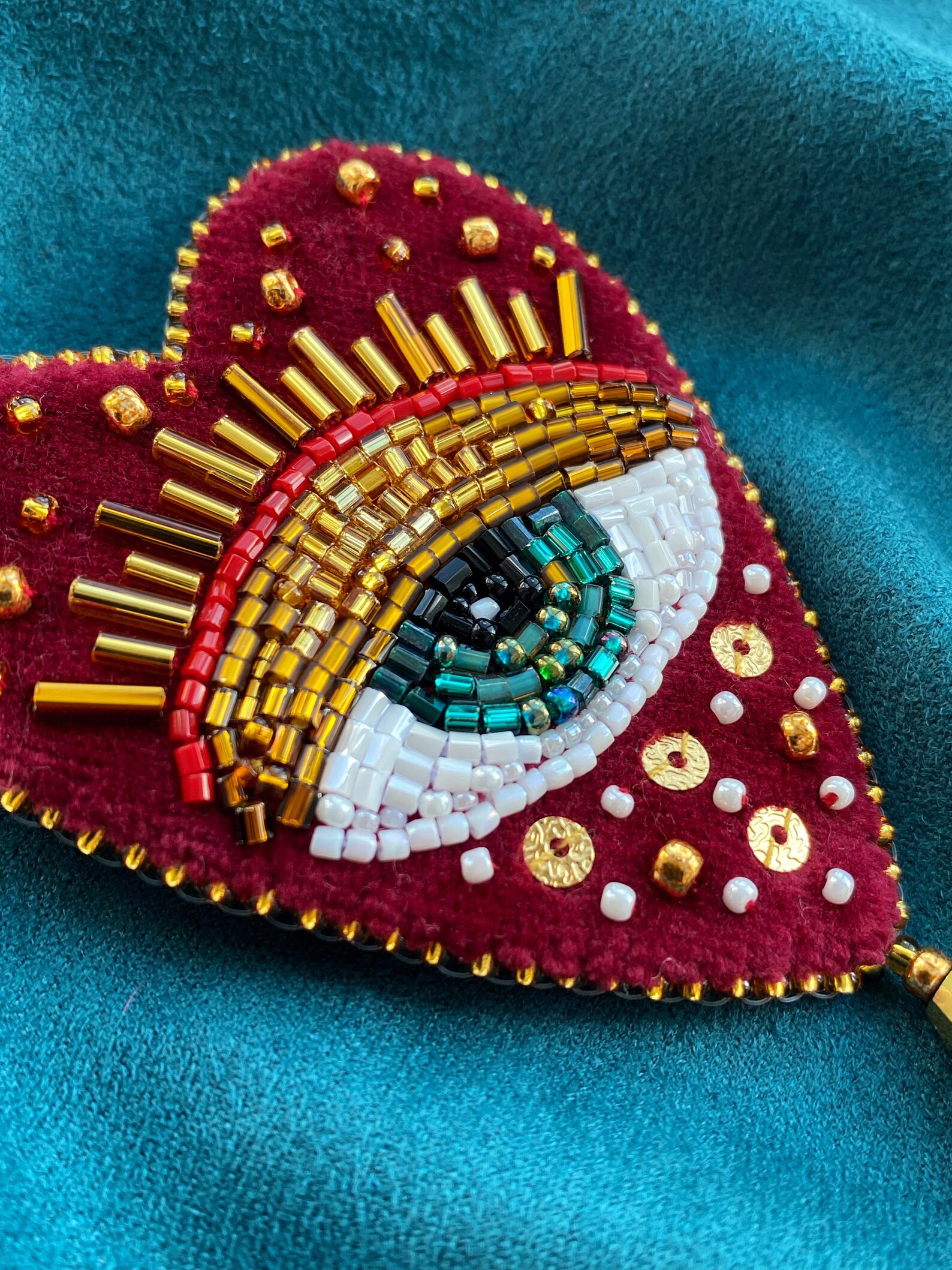 Evil Eye Brooch/ Red Velvet Heart Brooch/ Eye Embroidery Brooch ...