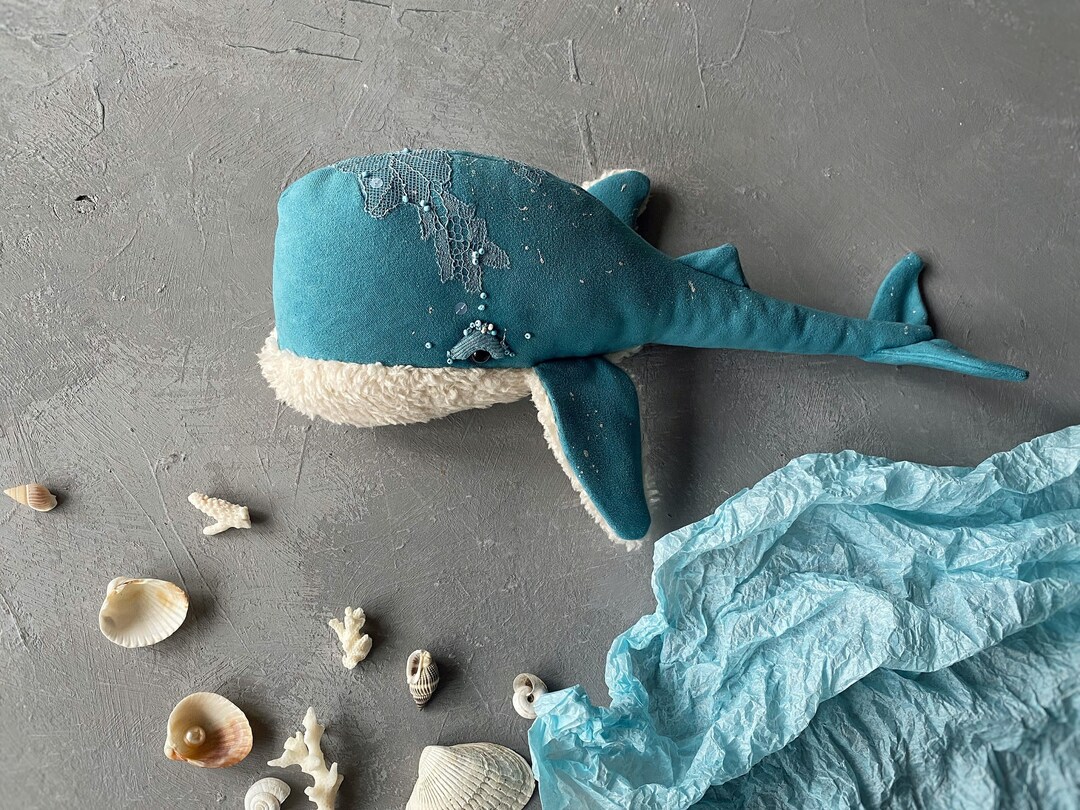 Handmade Azure Blue Plush Whale. Stuffed Animal Toy. Ocean Nursery ...