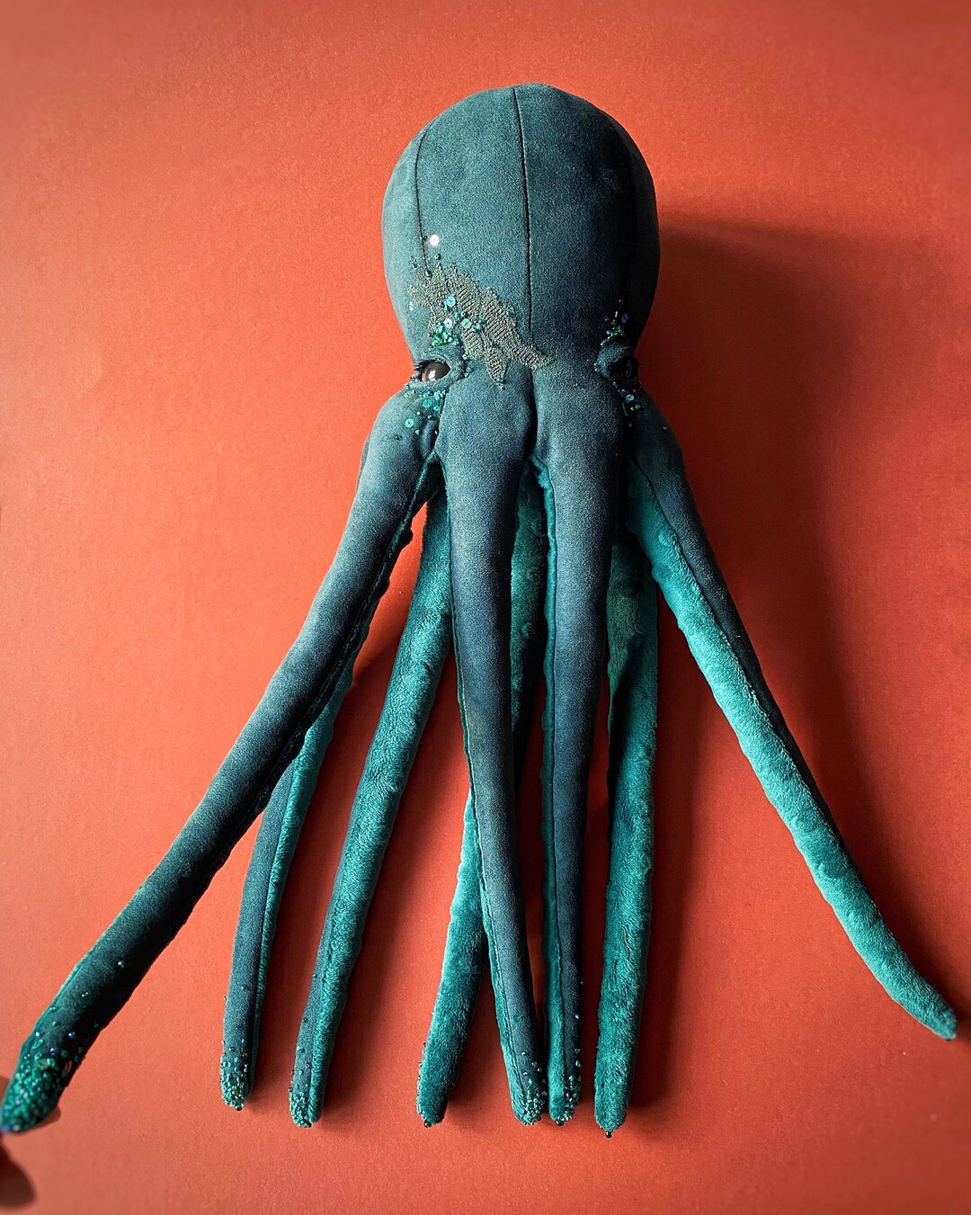 Octopus Plush Toy. Handmade Deep Emerald Home Decor. OOAK Unique Gift ...