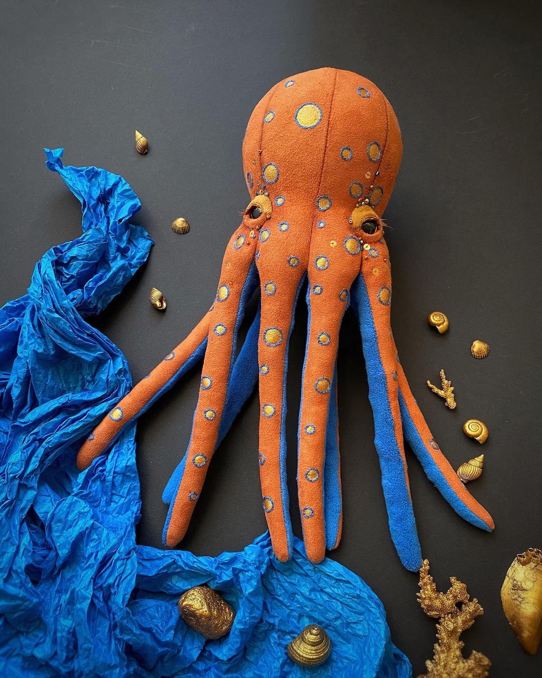 Plush Toy Octopus in Orange and Blue Colors, Sea Stuffed Animal ...