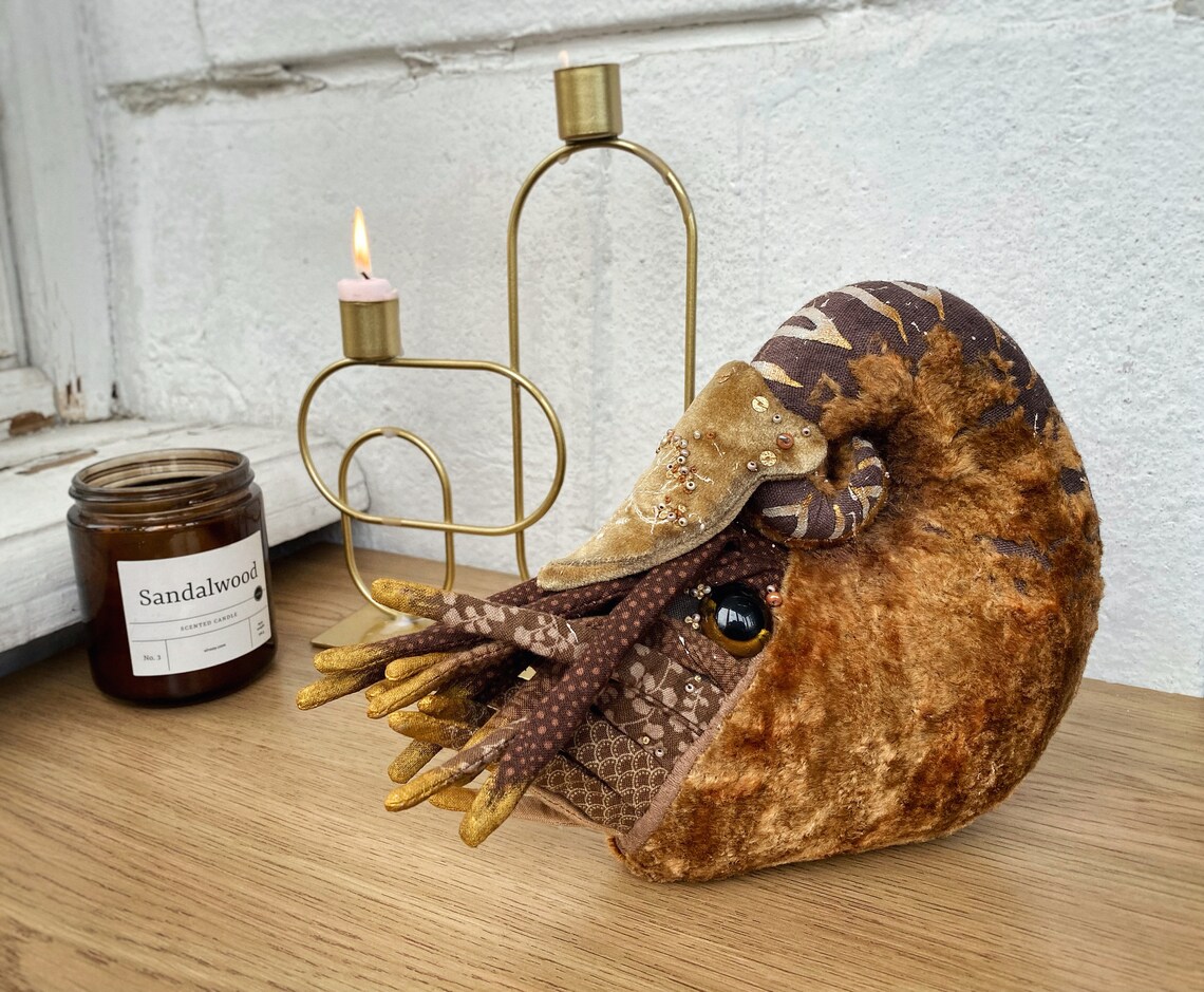 Nautilus Home Decor, Ammonite Vintage Plush Art Toy, Nautical Marine ...