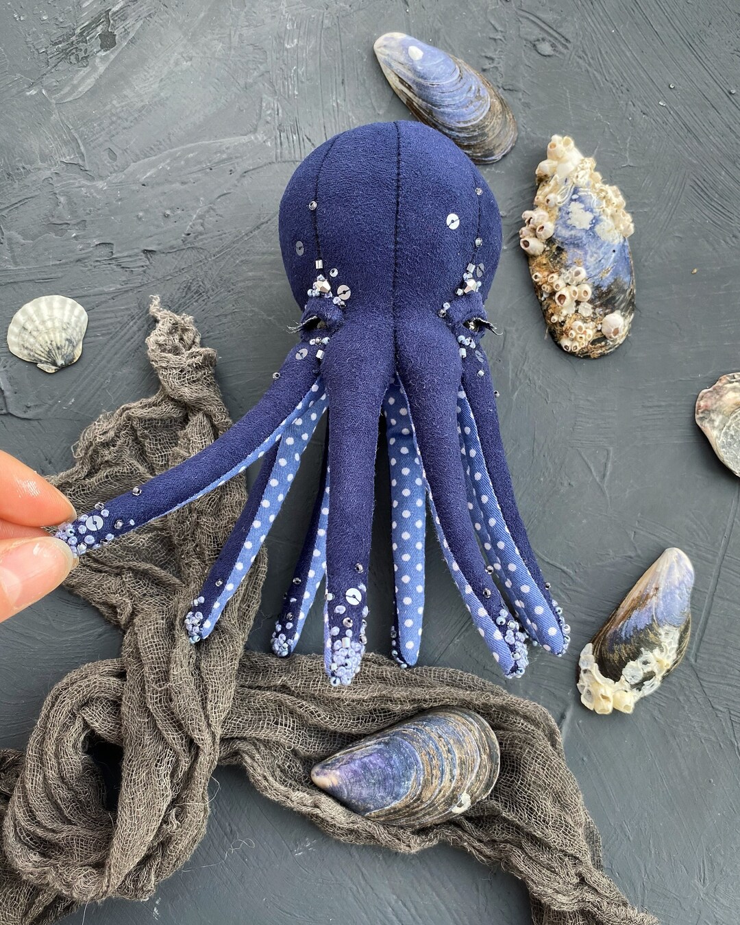 Art Toy Octopus in Dark Blue Colour, Handmade Home Decor, Unique Decor ...