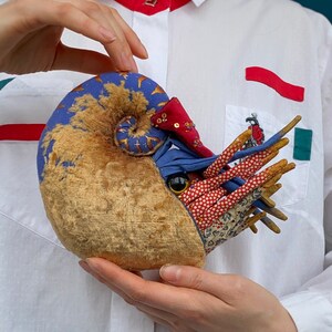 Nautilus art toy, ammonite object, plush stuffed sea animal, nursery ...