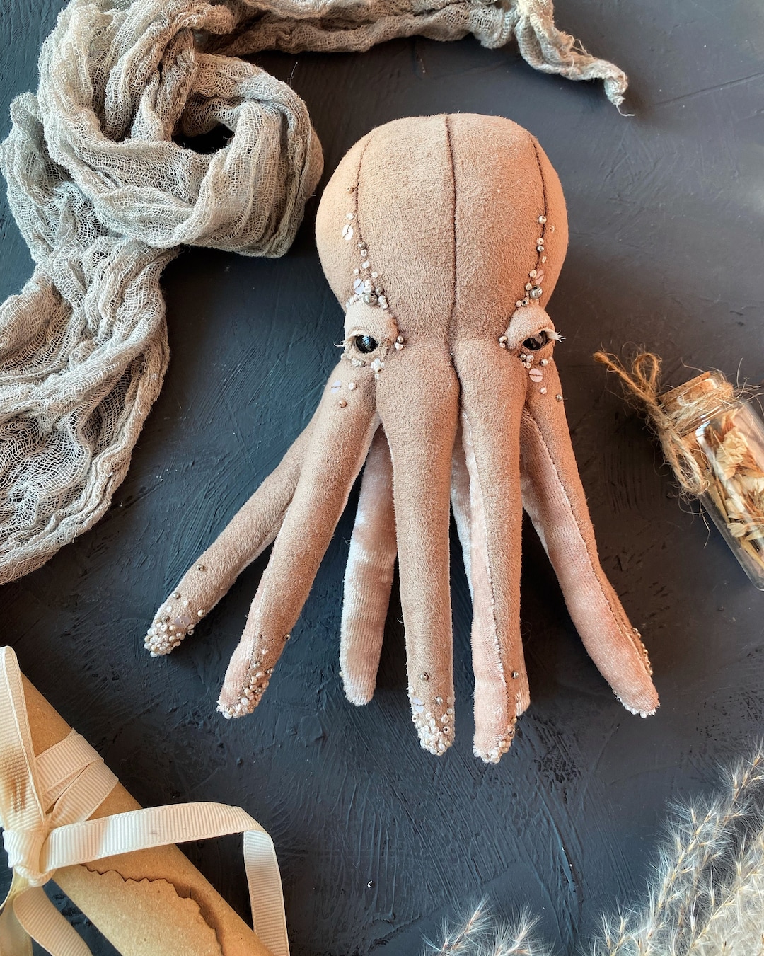 Textile Octopus Art Toy. Sea Creature Plush Stuffed Animal. Handmade ...