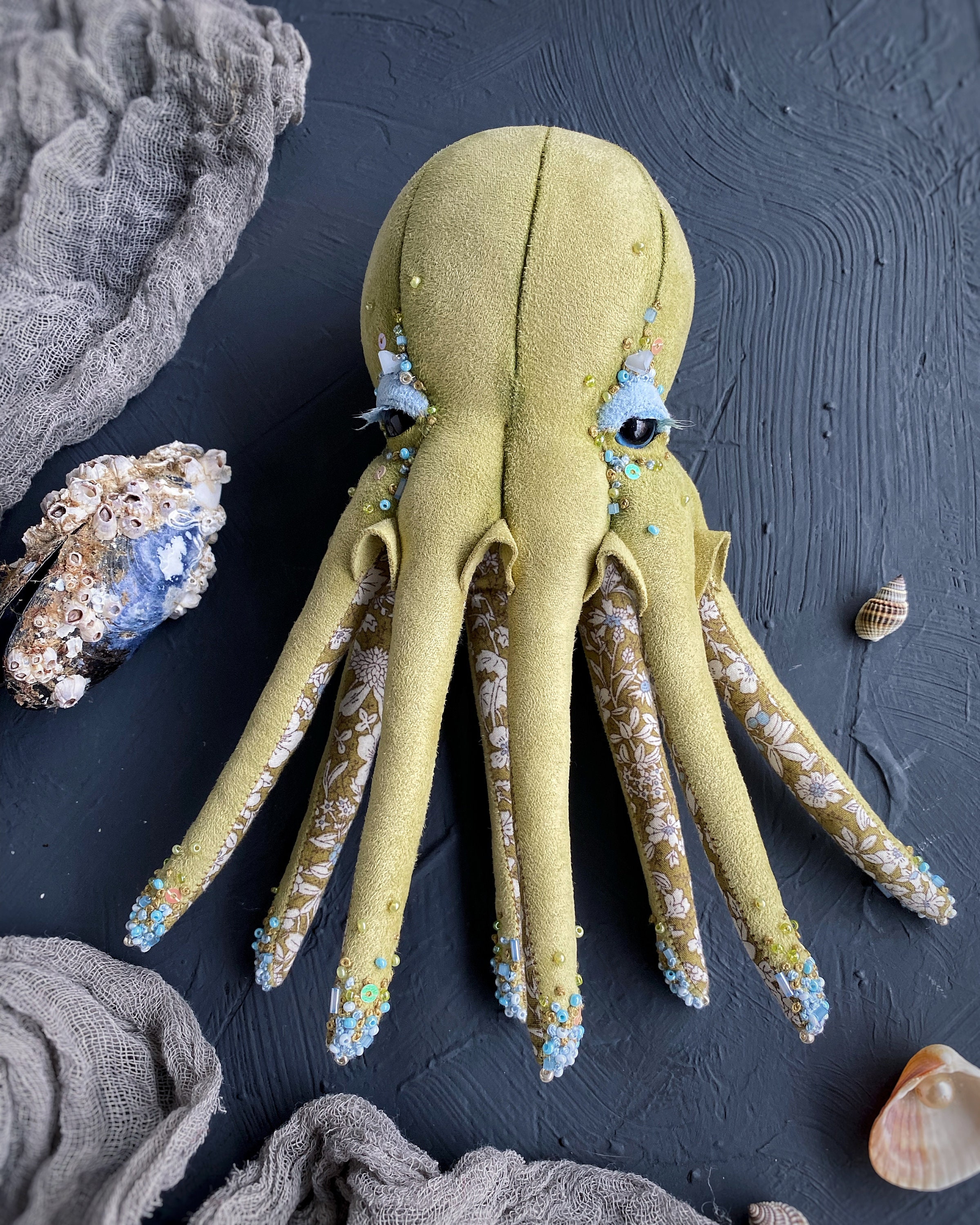 Art Handmade Toy Octopus in Green Colour. Home Textile Decor. Sea ...