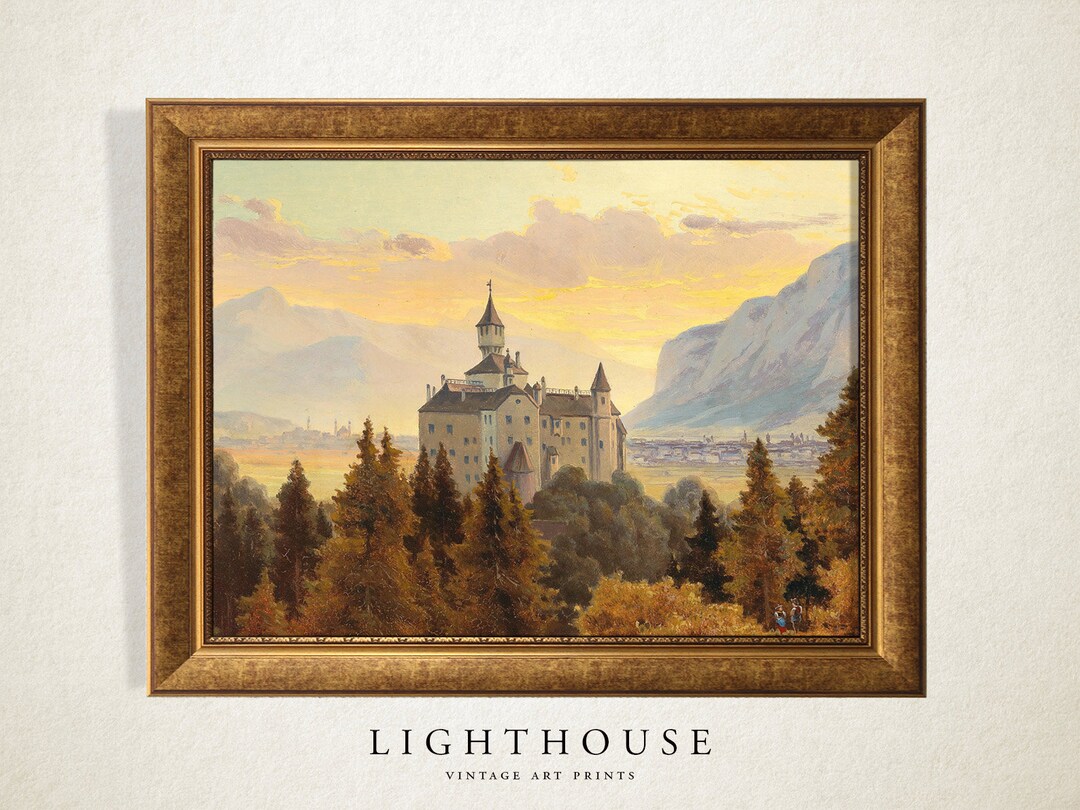 Landscape Painting | Vintage Castle Art | Mountain Print | Castle Wall ...
