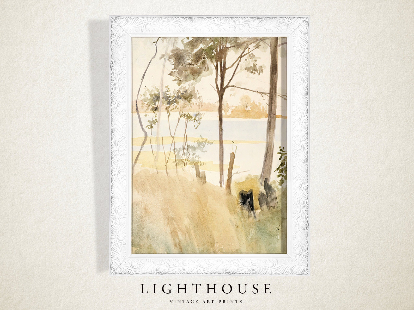 Watercolor River Landscape Print Vintage Riverbank Art - Etsy