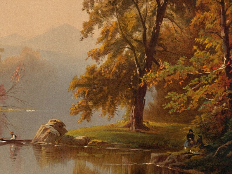 Landscape Art Print Fishing Decor Vintage River Painting - Etsy