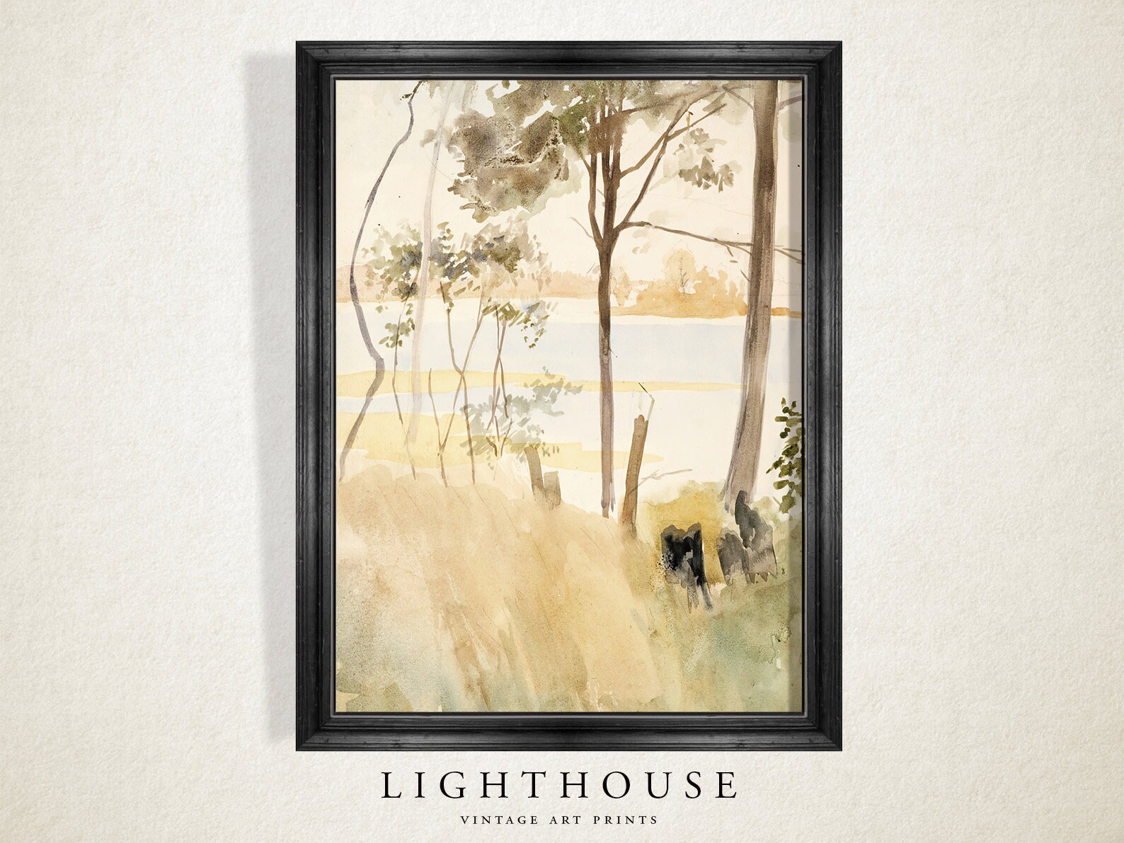 Watercolor River Landscape Print Vintage Riverbank Art - Etsy