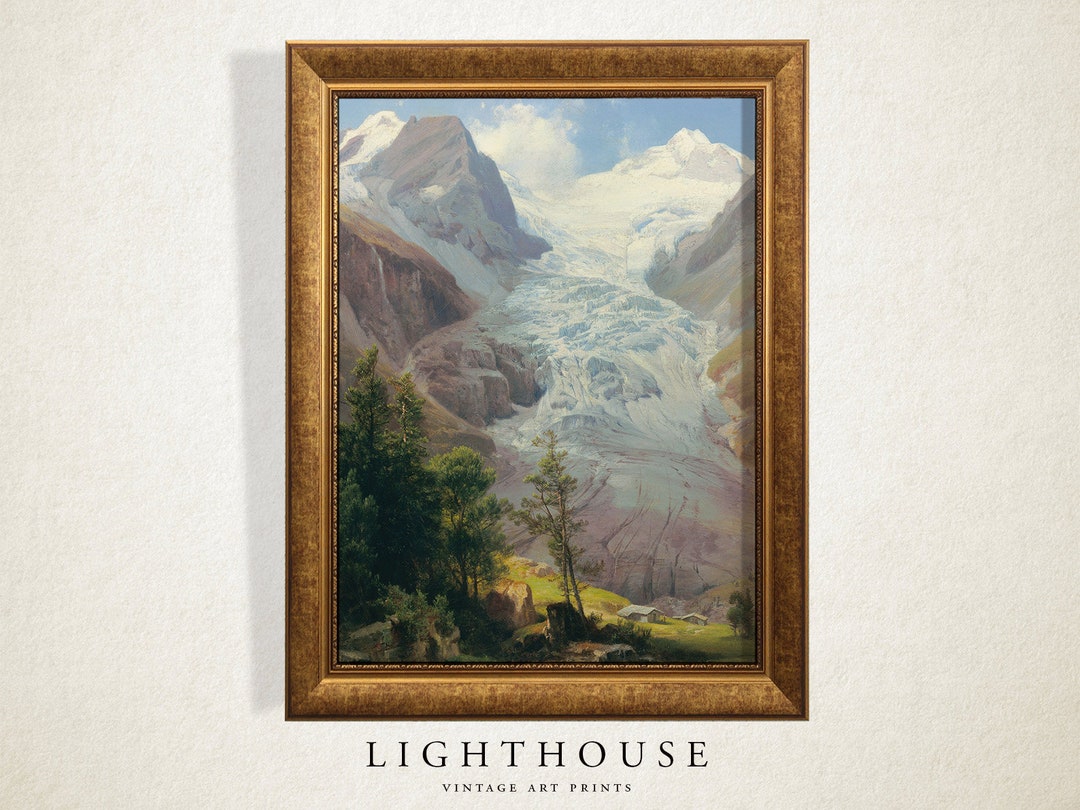 Vintage Snowy Mountain Landscape Print Vintage Avalanche Mountain Print ...