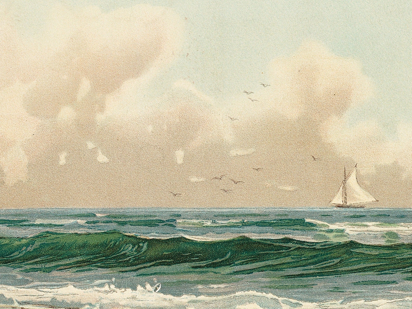 Seascape Coastal Painting Ocean Vintage Print Digital Art - Etsy