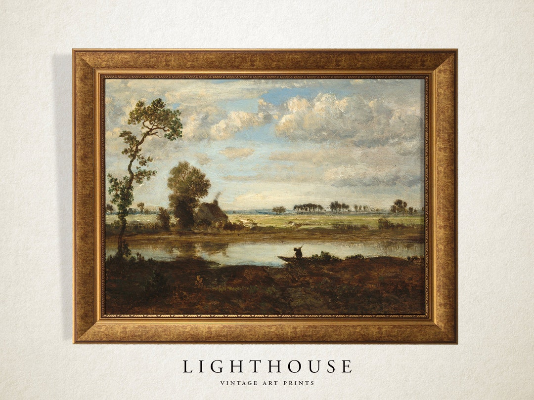 Vintage River Landscape Print | River Cottage Landscape Art | PRINTABLE ...