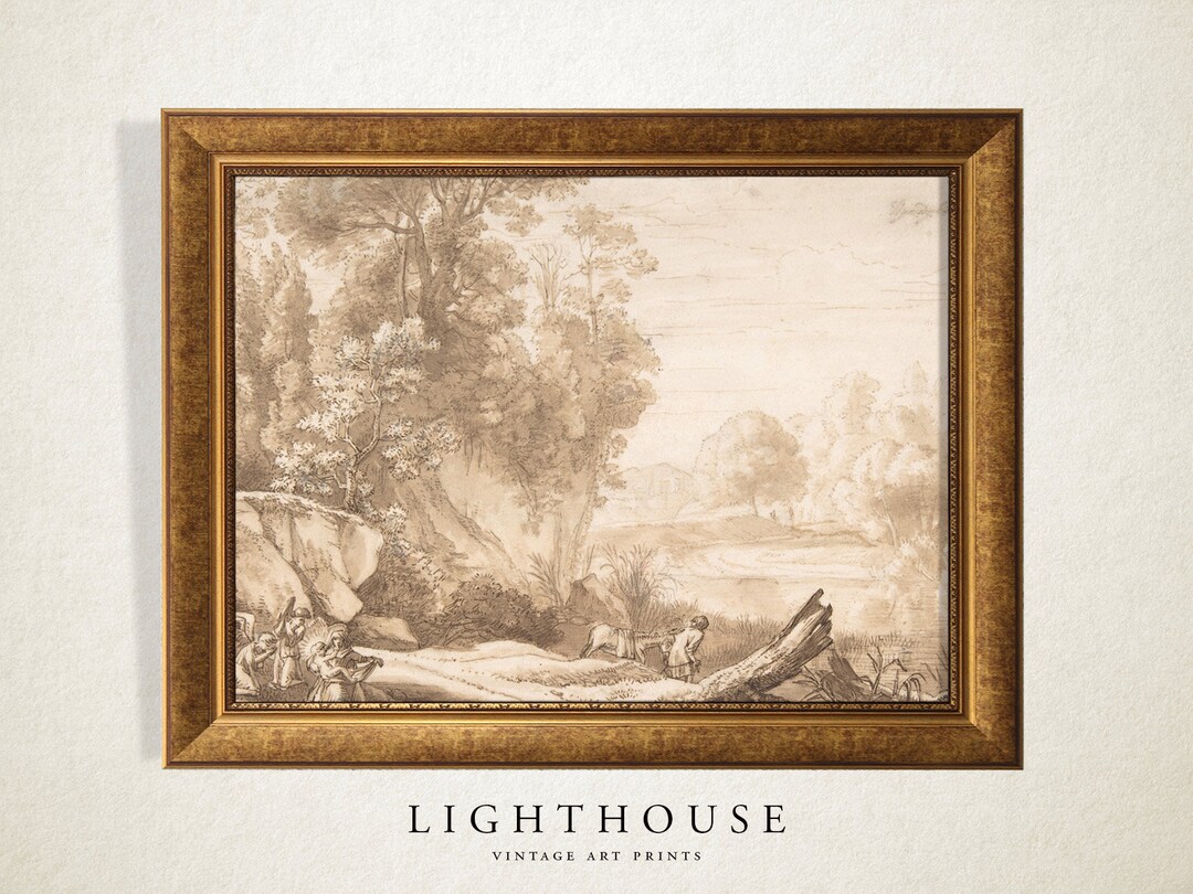 Antique Landscape Sketch | Vintage Drawing | Antique Drawing ...