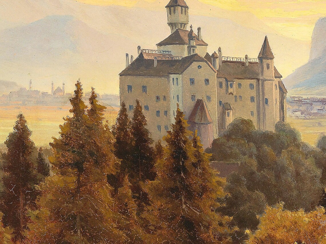 Landscape Painting Vintage Castle Art Mountain Print - Etsy