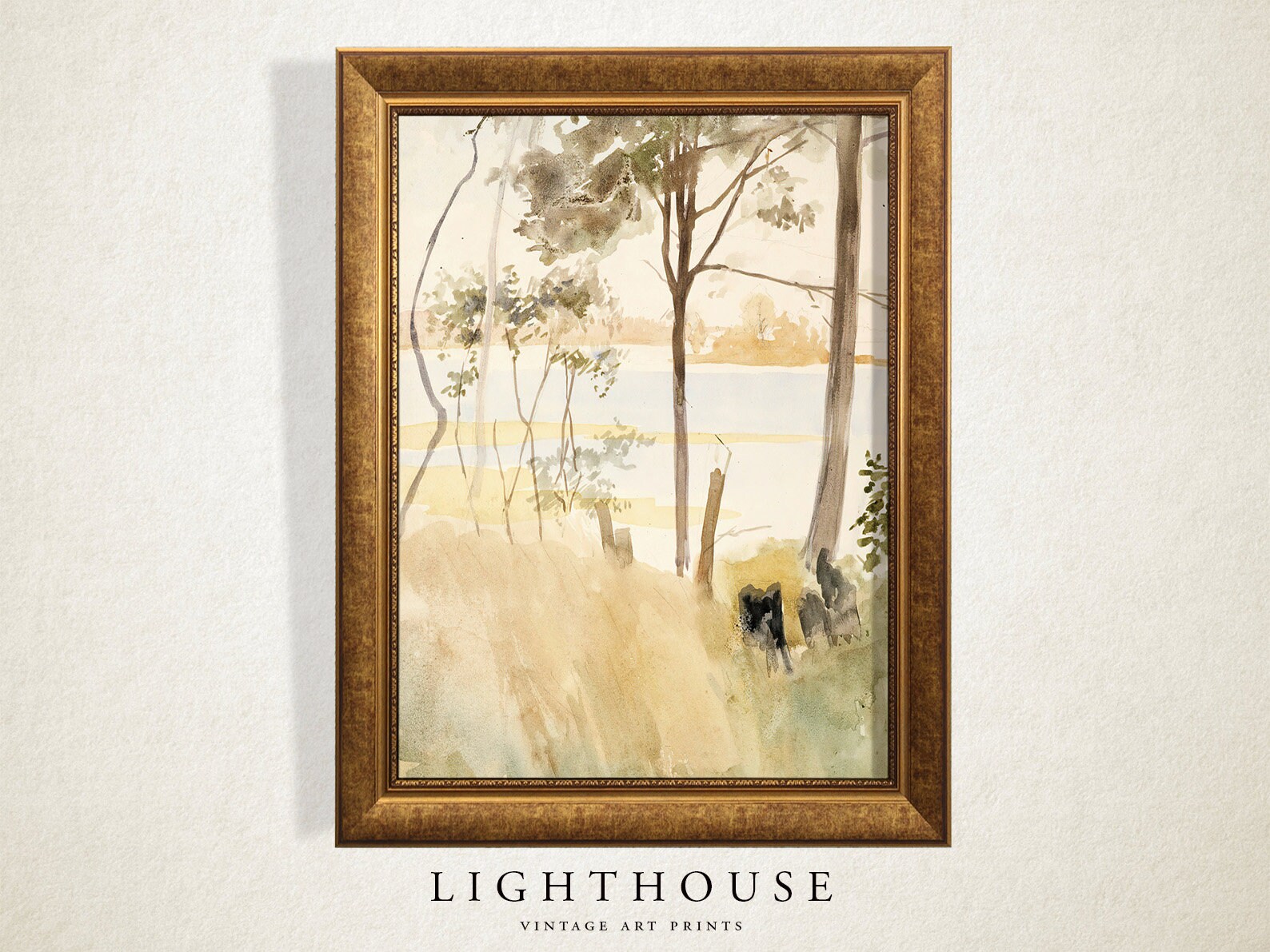 Watercolor River Landscape Print Vintage Riverbank Art - Etsy