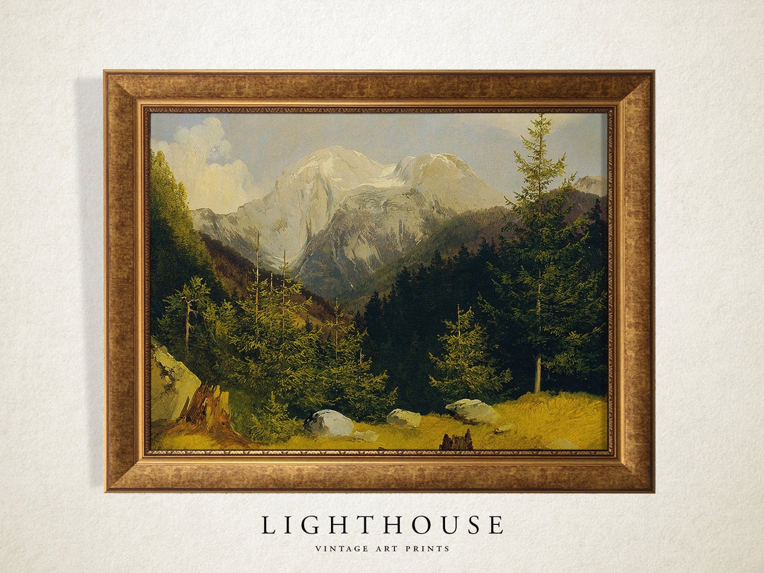 Forest Landscape Print | Forest With Mountains Landscape Art | Vintage ...