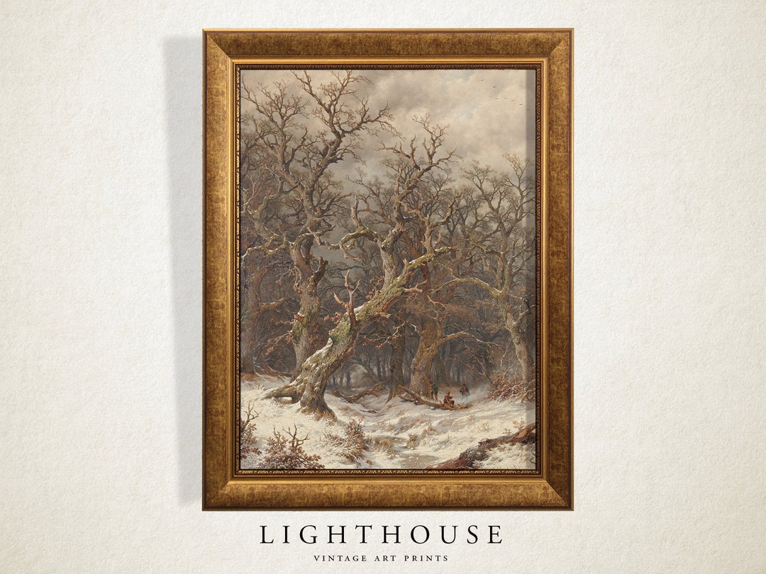 Vintage Winter Forest Landscape Print | Vintage Winter Woodland Print ...