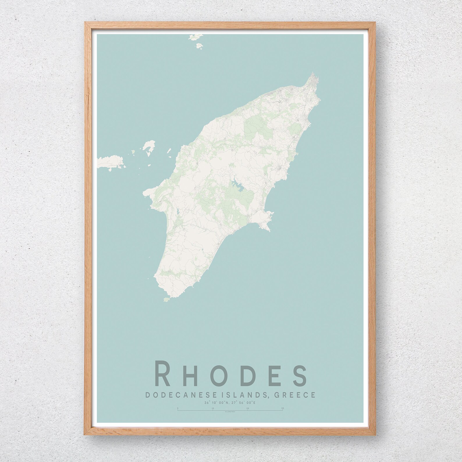 RHODES Map Print Greek Island Map Print Wall Art Poster Minimalistic ...