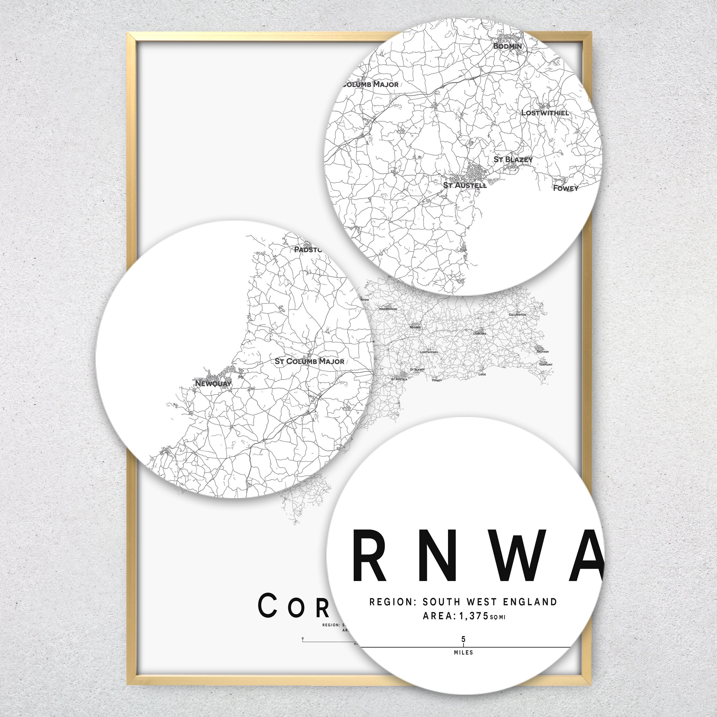 CORNWALL Road Map Print Black & White England City Map Print Mono Wall ...