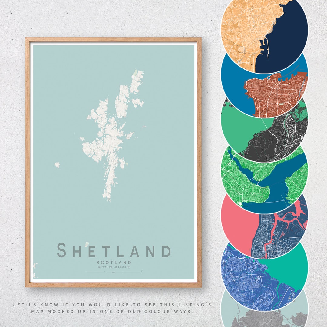 SHETLAND Map Print Scotland City Map Print Mono Wall Art Poster ...