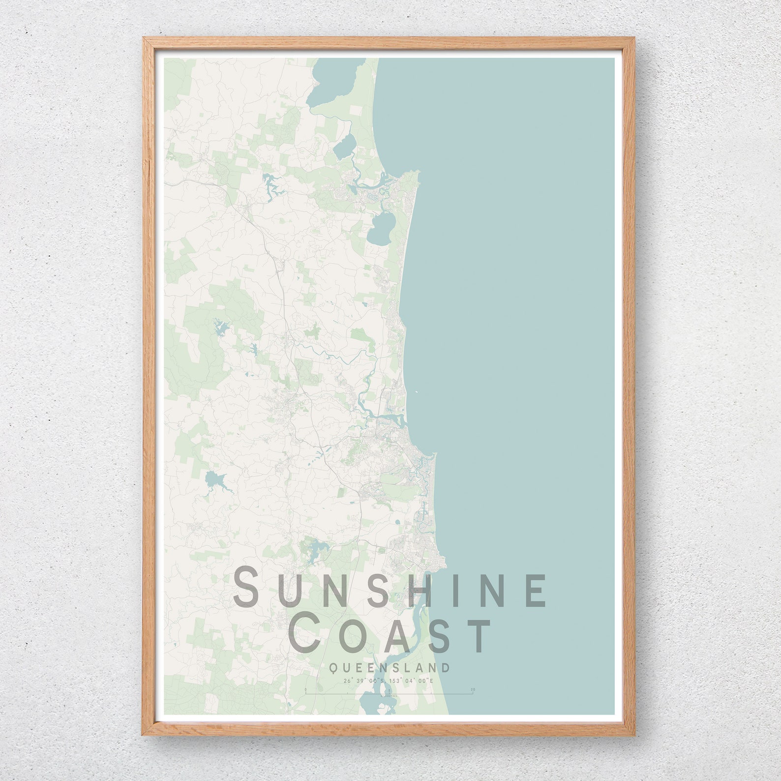 SUNSHINE COAST Map Print Queensland Australia City Map Print Mono Wall ...