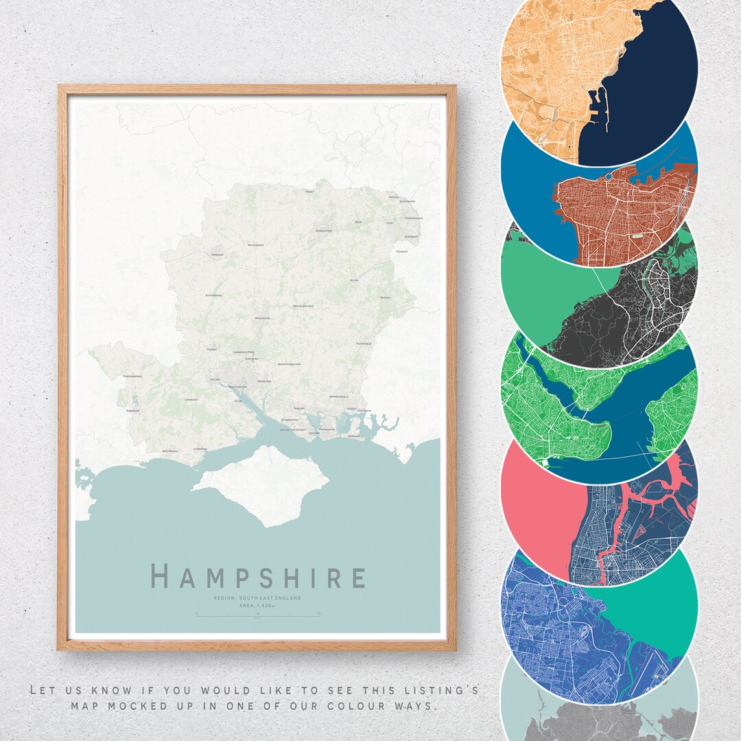 HAMPSHIRE Map Print England County Map Print Mono Wall Art Poster ...