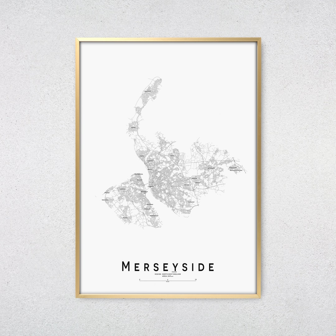 MERSEYSIDE Road Map Print Black & White England City Map - Etsy