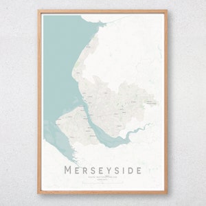 MERSEYSIDE Map Print England County Map Print Mono Wall Art Poster ...