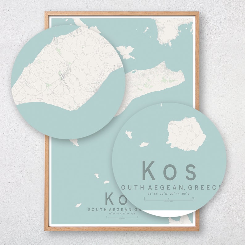 KOS Map Print Greek Island Map Print Wall Art Poster Minimalistic Wall ...