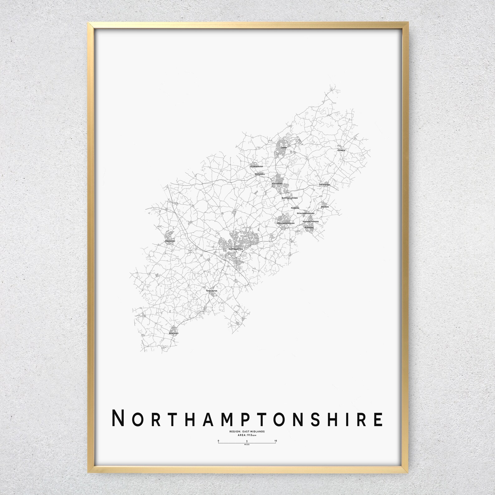 NORTHAMPTONSHIRE Road Map Print Black & White England City - Etsy