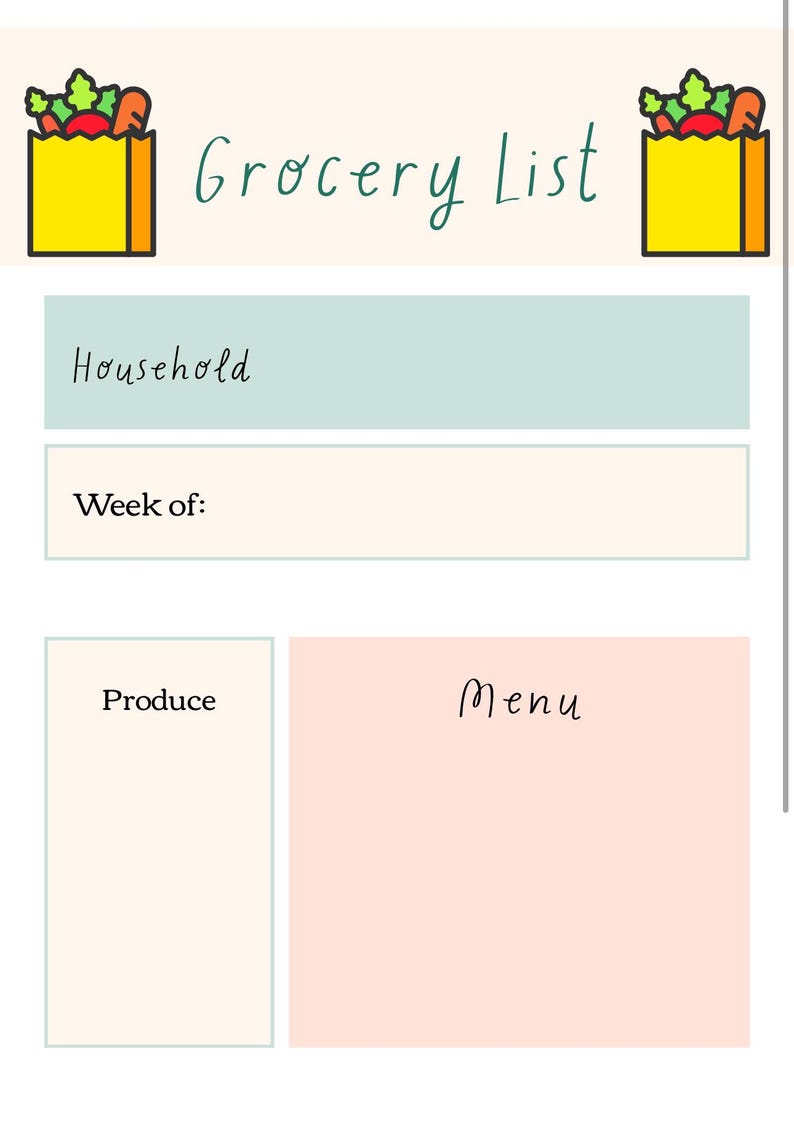 Grocery List Template - Etsy