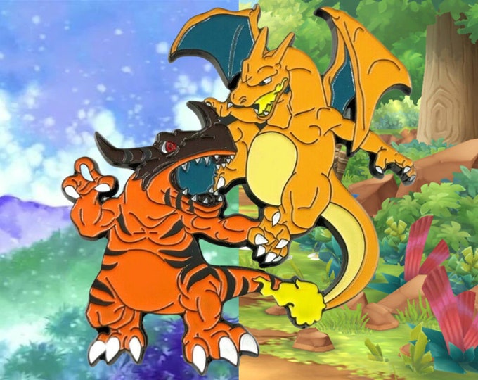 Greymon VS Charizard Digimon Pokemon Enamel Pin - Etsy